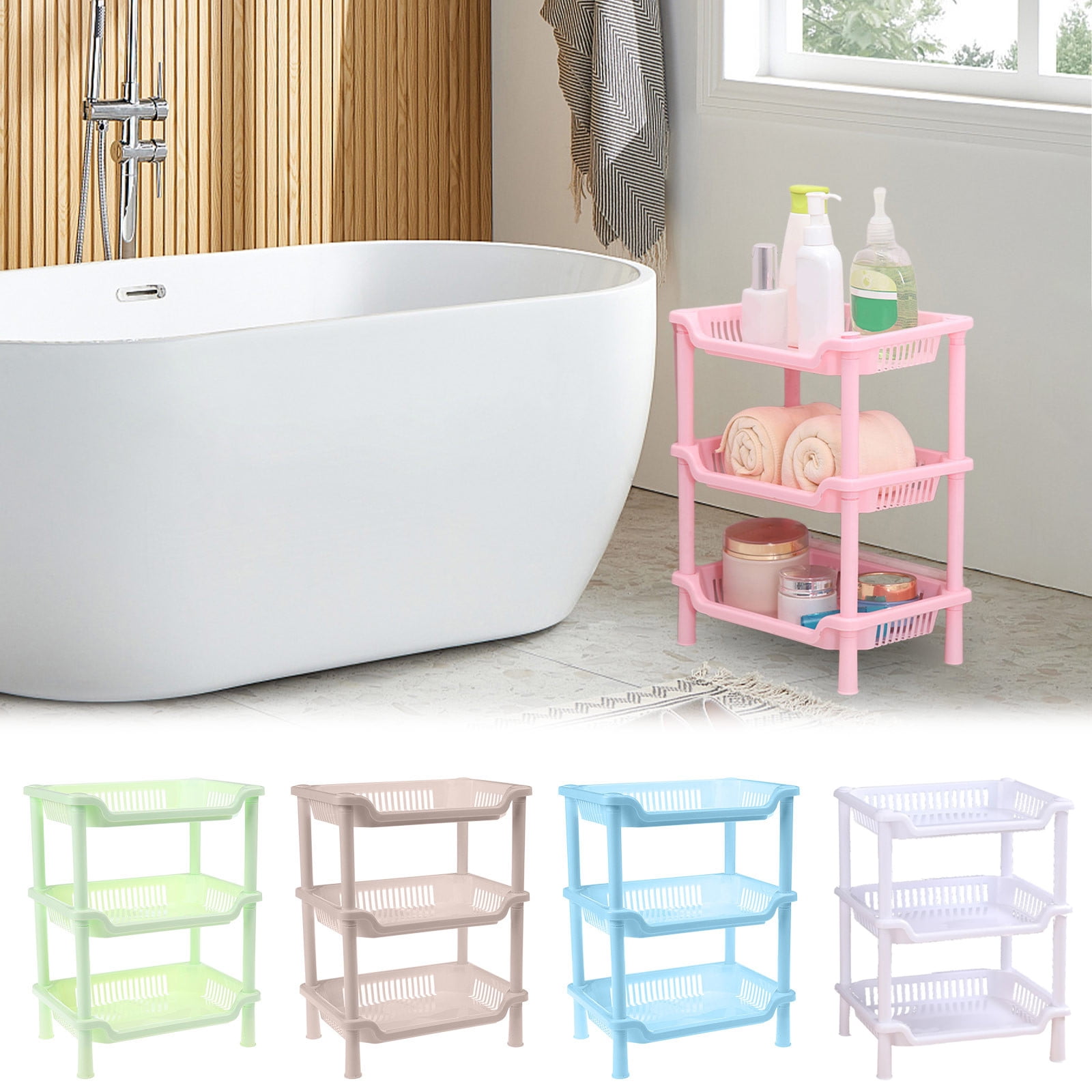 ZKCCNUK 3 Tier Plastic Bathroom Shelves Corner Organizer Paper Holder ...