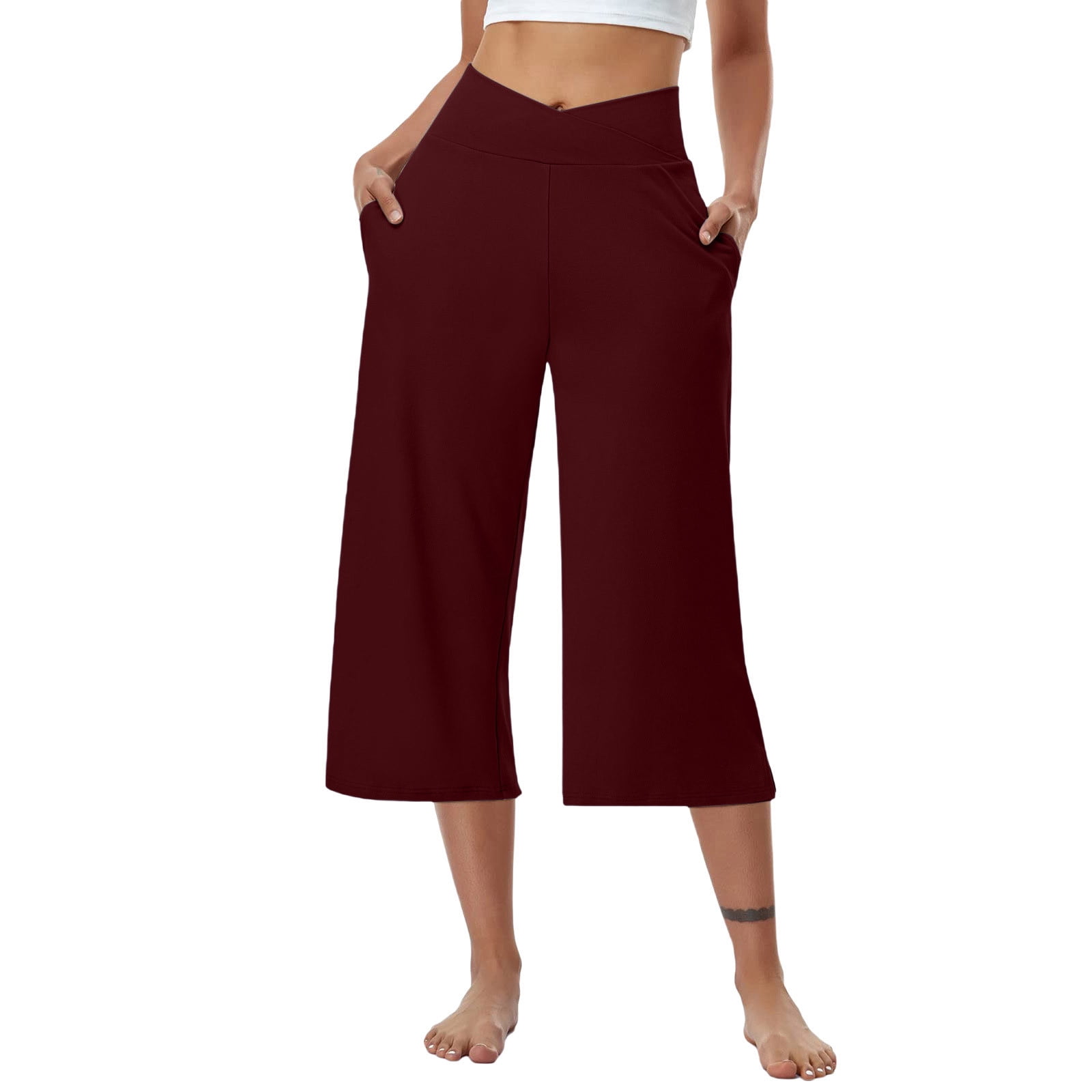 ZKCCNUK Summer Plus Size Capris for Women Casual Loose Soft Solid Color ...