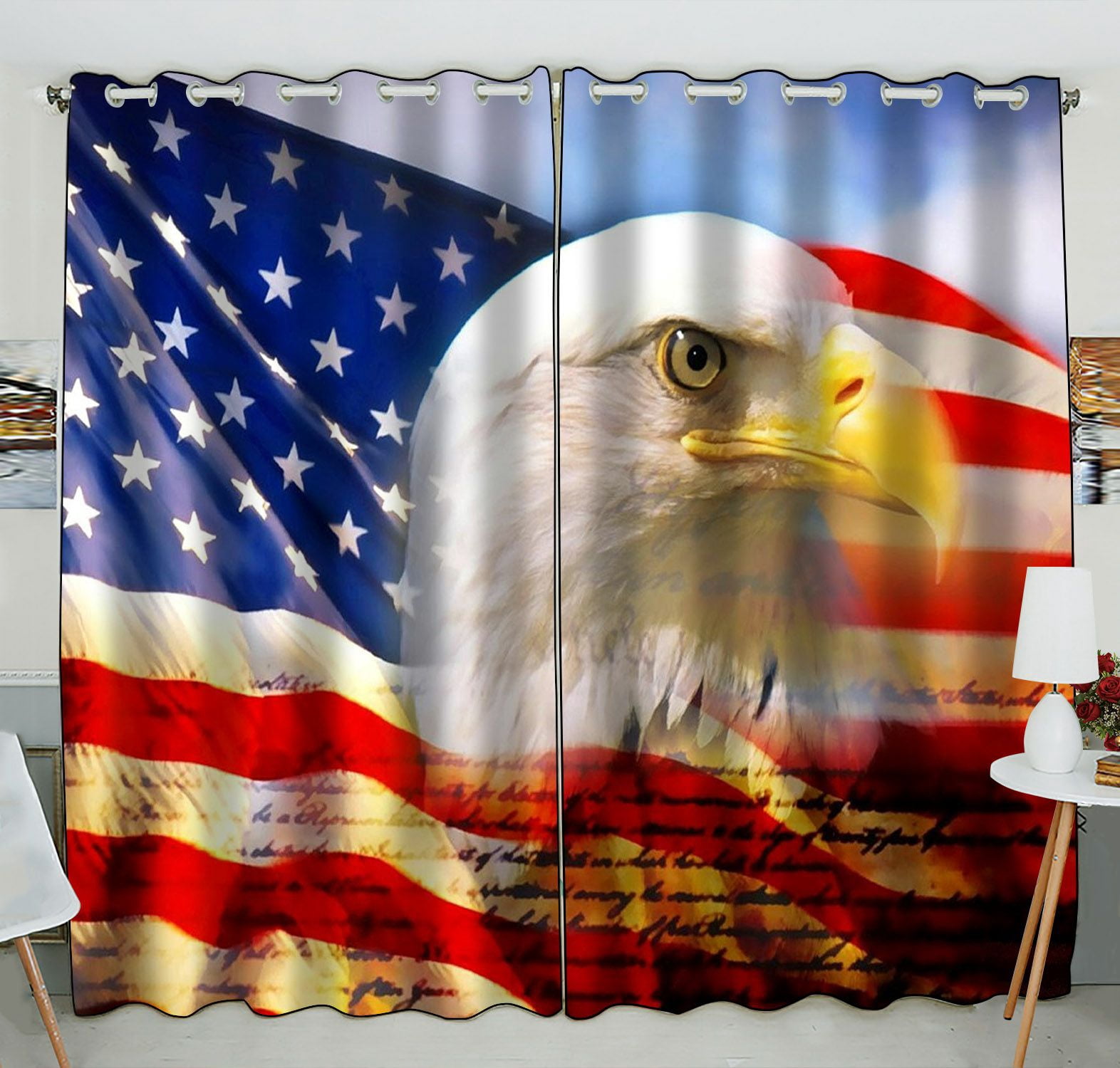 ZKGK Bald Eagle On American Flag Window Curtain Drapery/Panels ...