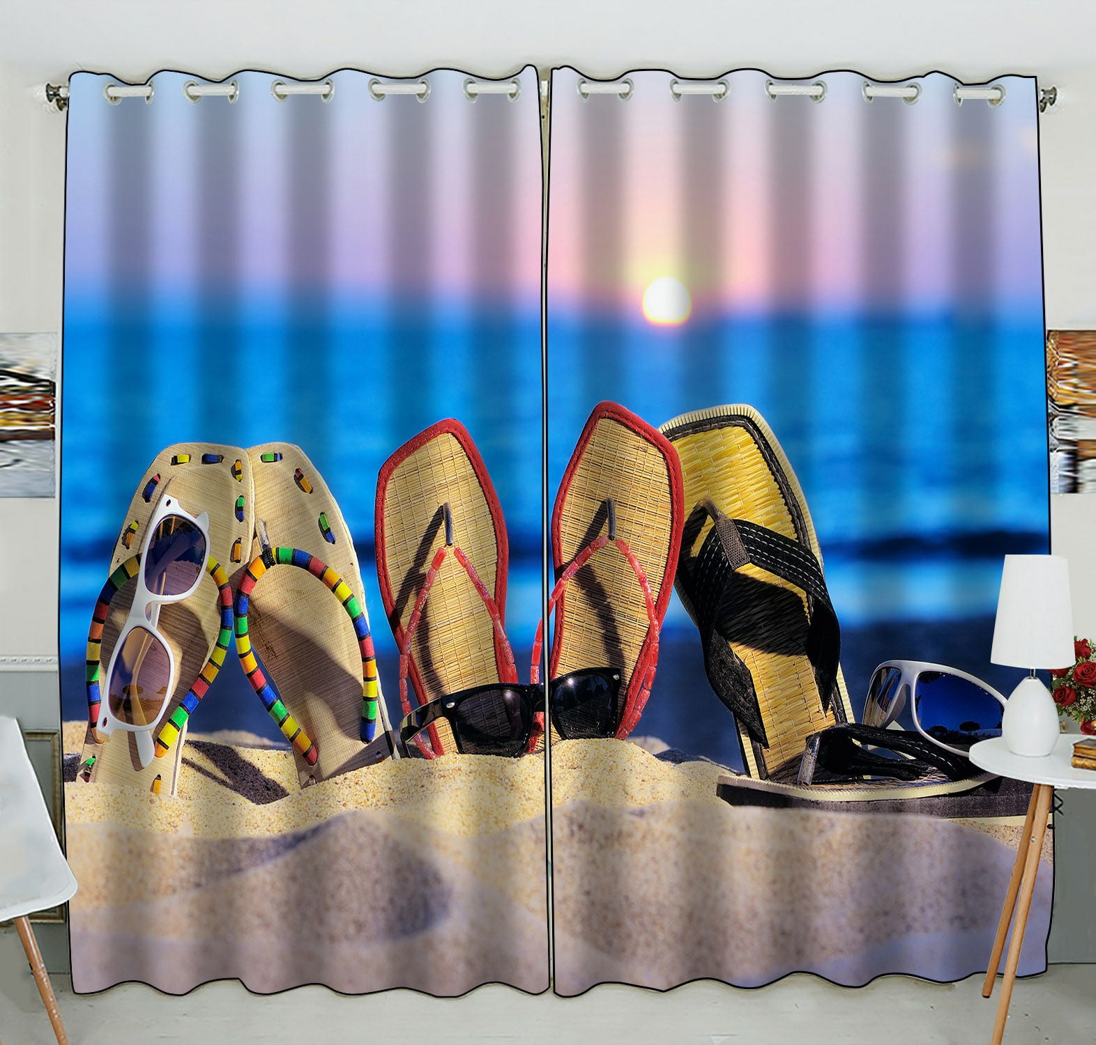 ZKGK Beach Flip Flops Window Curtain Drapery/Panels/Treatment For ...