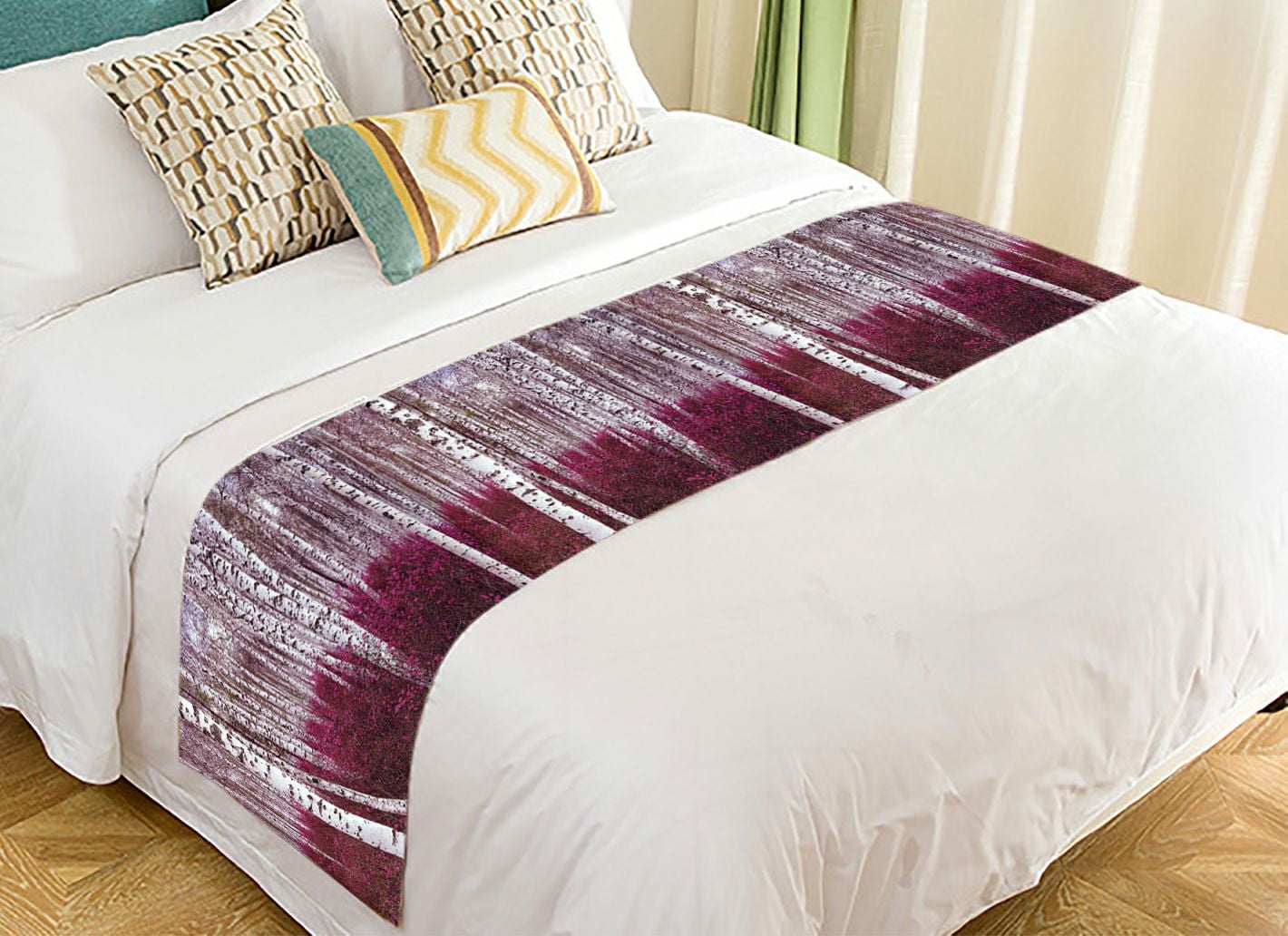 ZKGK Birch Tree Bed Runner Bedding Scarf Bedding Decor 20x95 inches ...