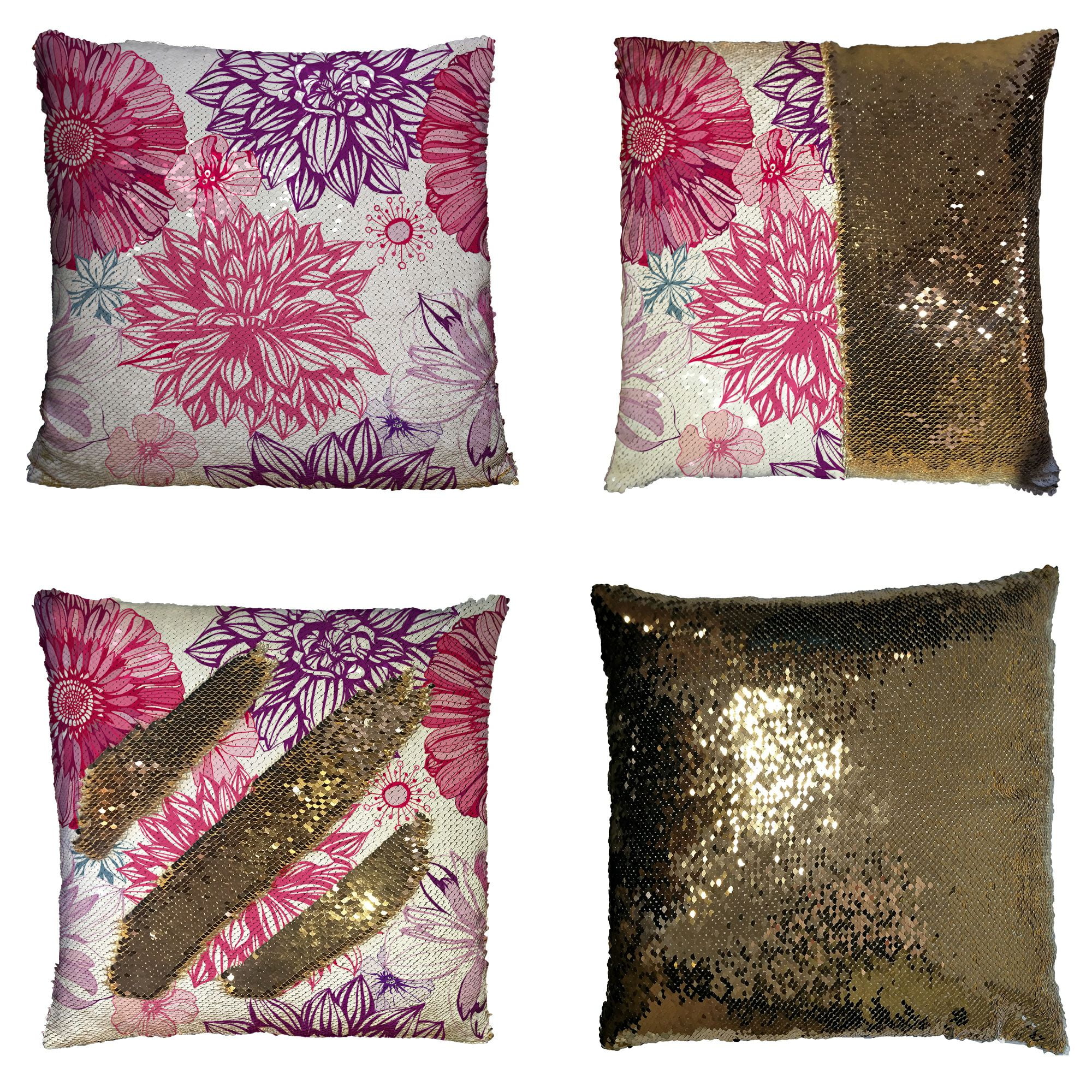 ZKGK Dahlia Floral Pattern Reversible Mermaid Sequin Pillow Case 20x20 ...