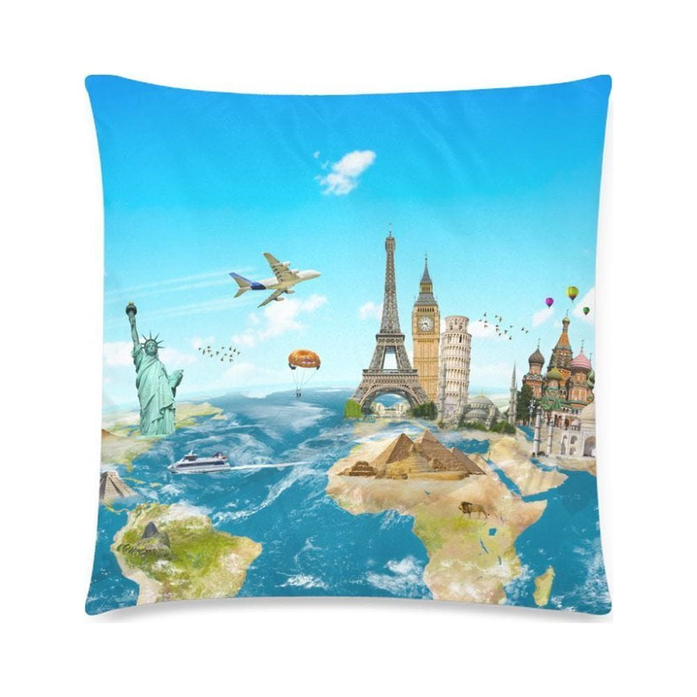 ZKGK Fancy Ocean World Map Eiffel Tower Travel Pillowcase for Couch Bed ...
