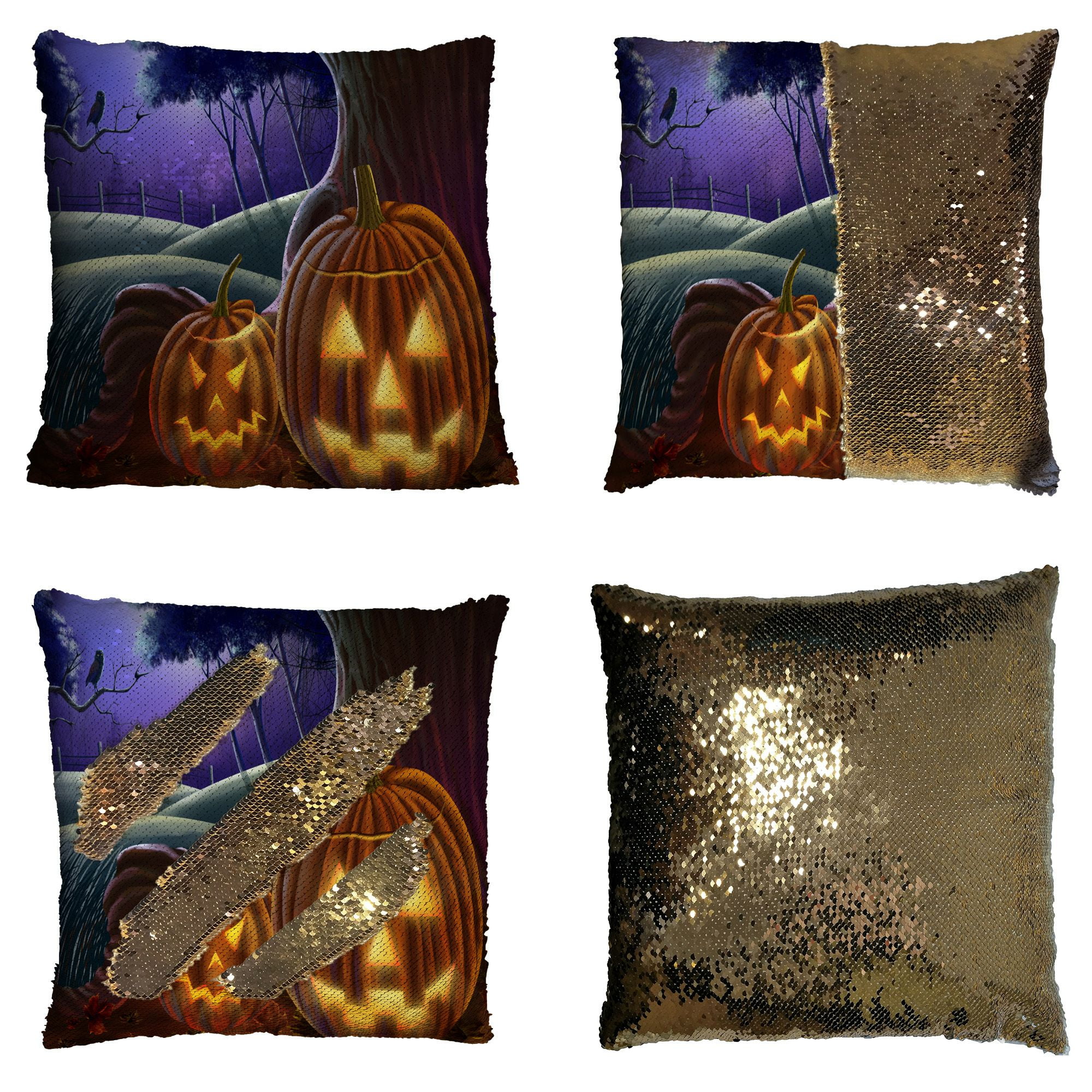 ZKGK Happy Halloween Reversible Mermaid Sequin Pillow Case 16x16 inches ...