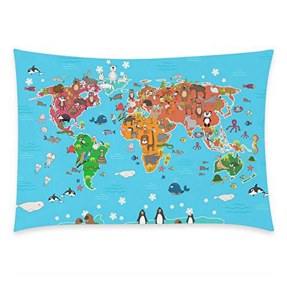 ZKGK Home Decor Cartoon World Map , Animal Panda Wolf Owl Octopus ...