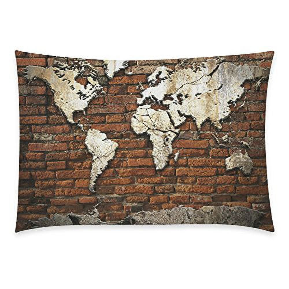 ZKGK Home Decor Vintage World Map , Retro Brick Wall Pillowcase 20 x 30 ...
