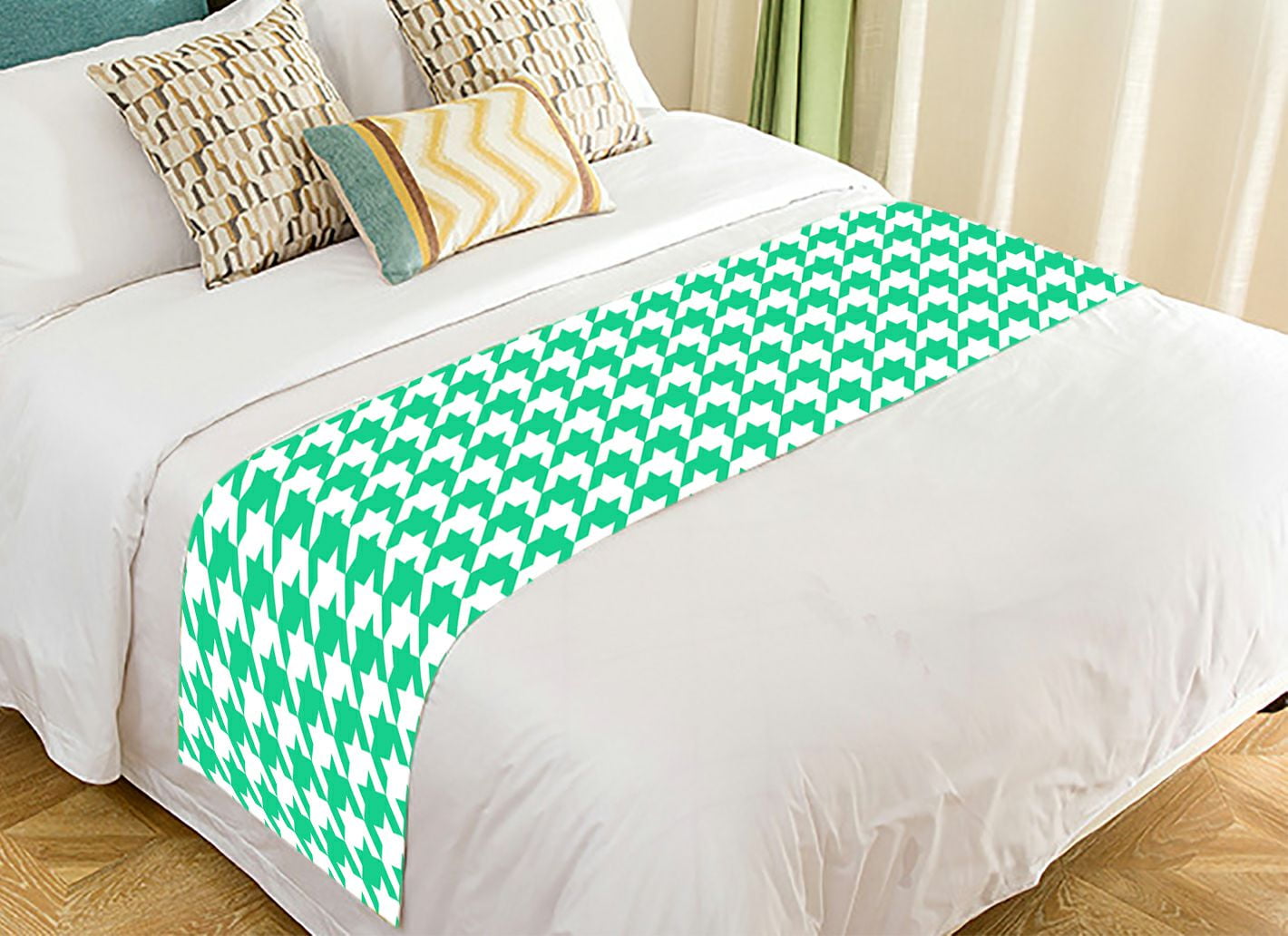 ZKGK Houndstooth Pattern Bed Runner Bedding Scarf Bedding Decor 20x95 ...