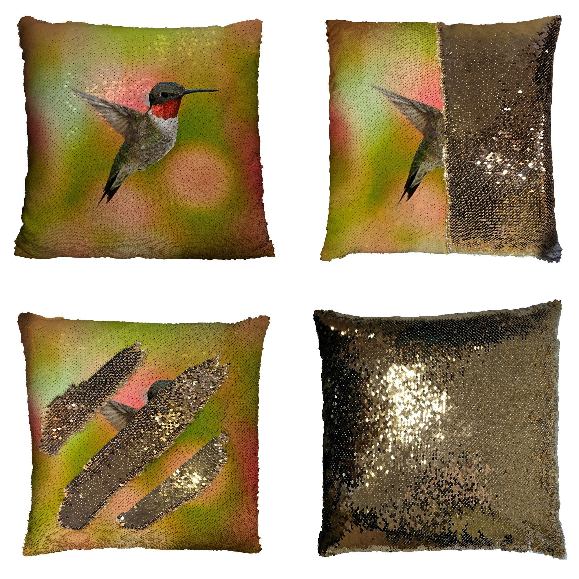 ZKGK Hummingbird Reversible Mermaid Sequin Pillow Case 16x16 inches ...