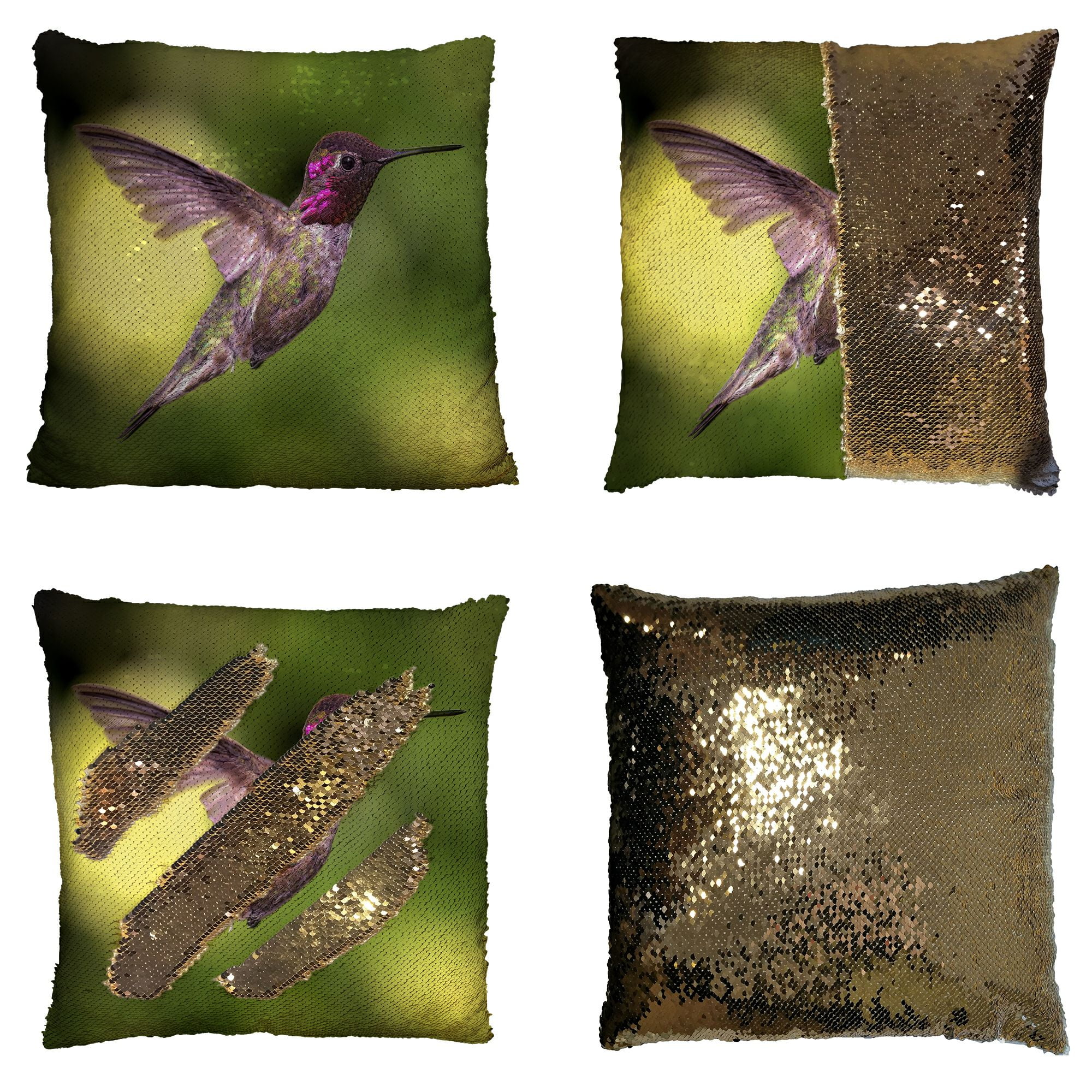 ZKGK Hummingbird Reversible Mermaid Sequin Pillow Case 20x20 inches ...