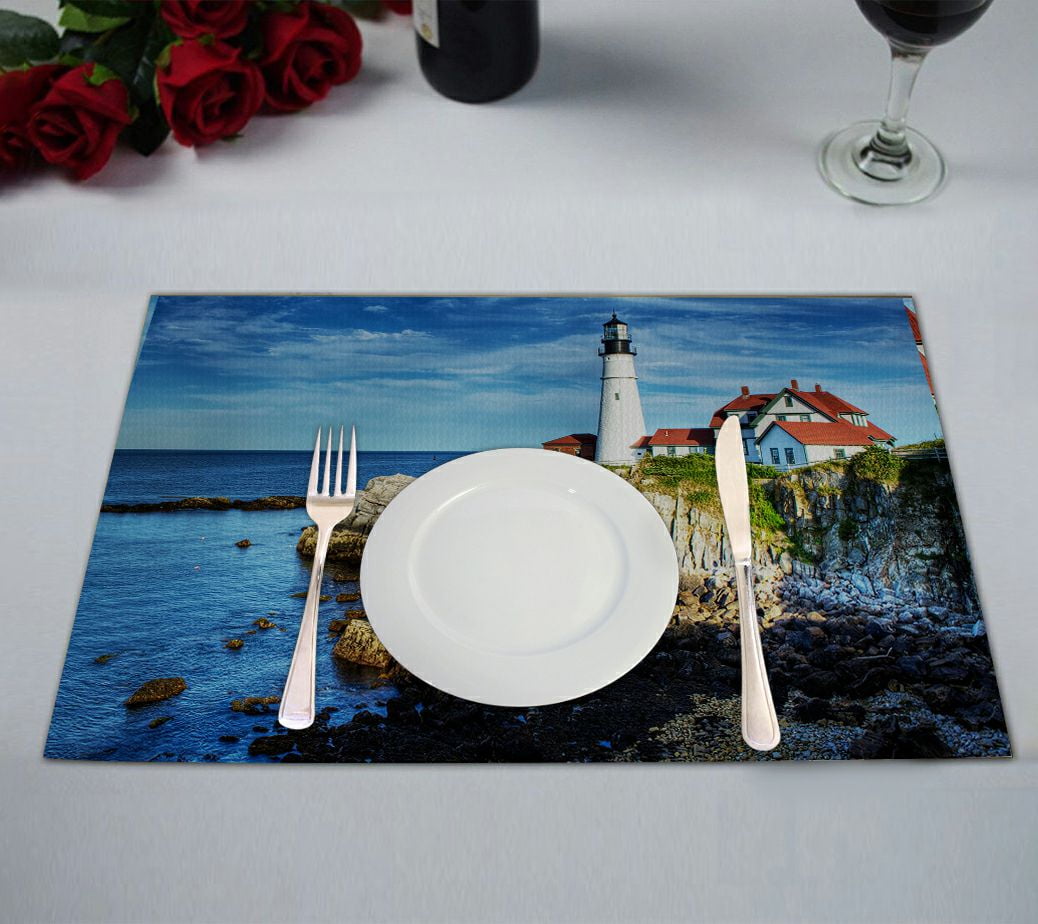 ZKGK Lighthouse of the Beach Placemat Table Mat 12x18 inches,Set of 2 ...