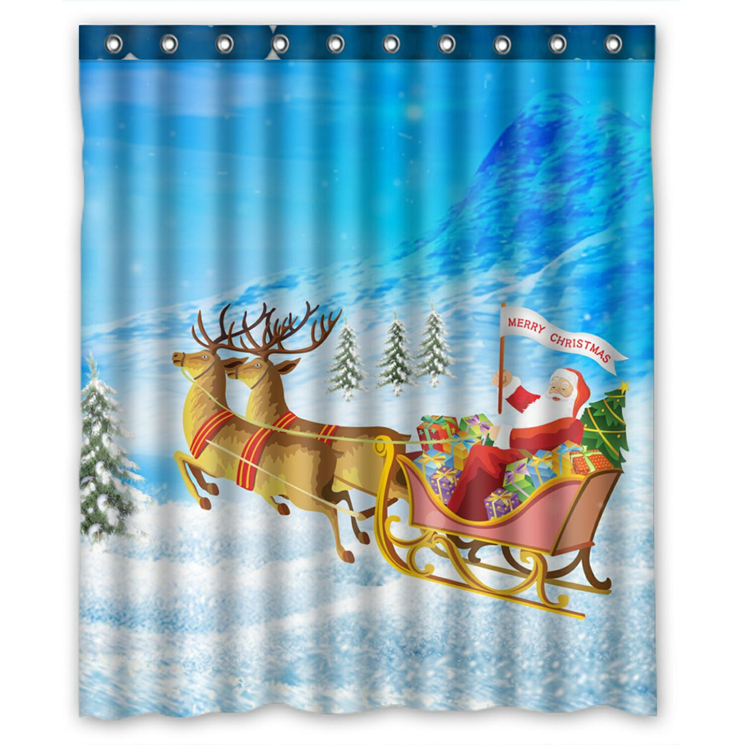 ZKGK Merry Christmas Santa Claus Waterproof Shower Curtain Bathroom ...