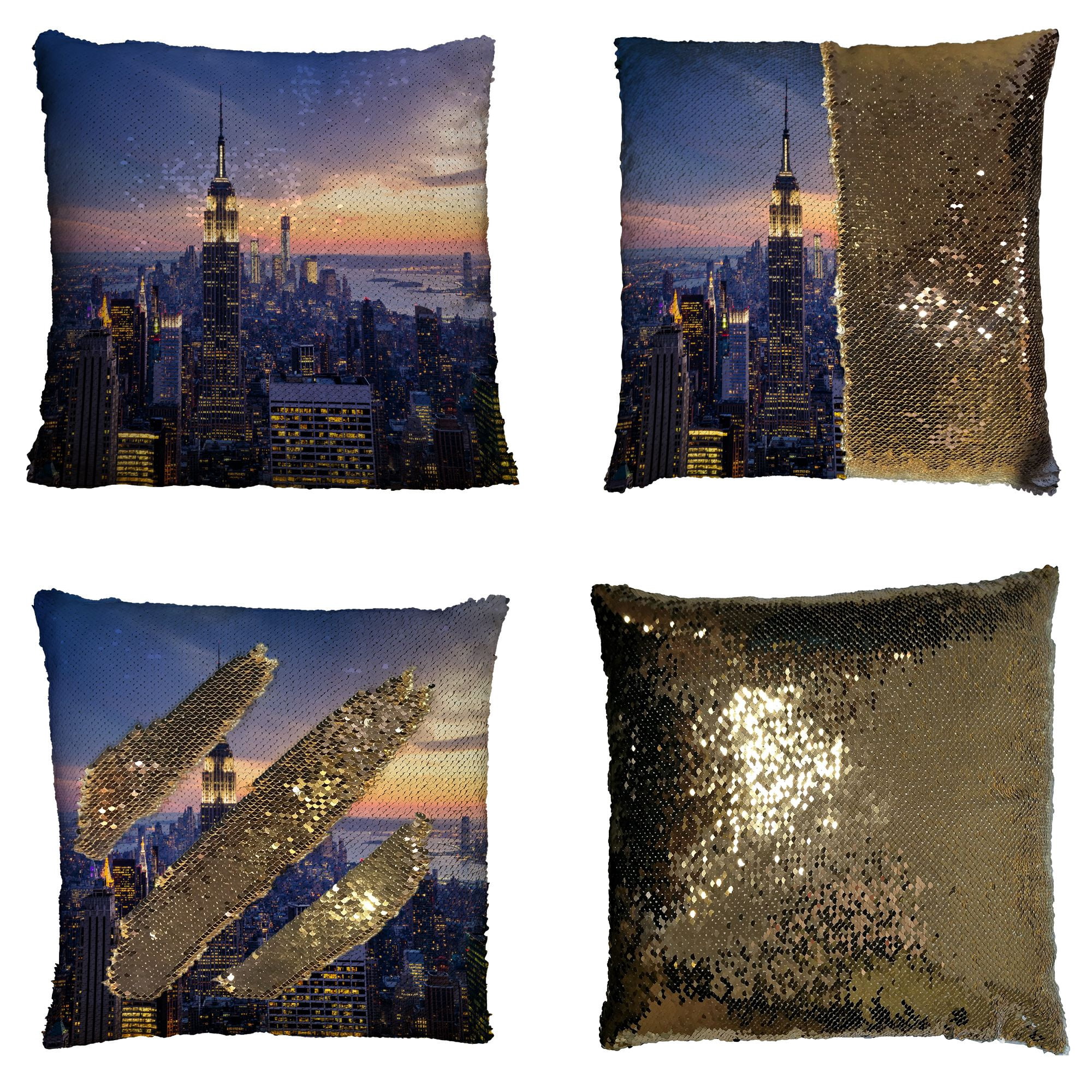 ZKGK New York City Skyline Reversible Mermaid Sequin Pillow Case 16x16 ...