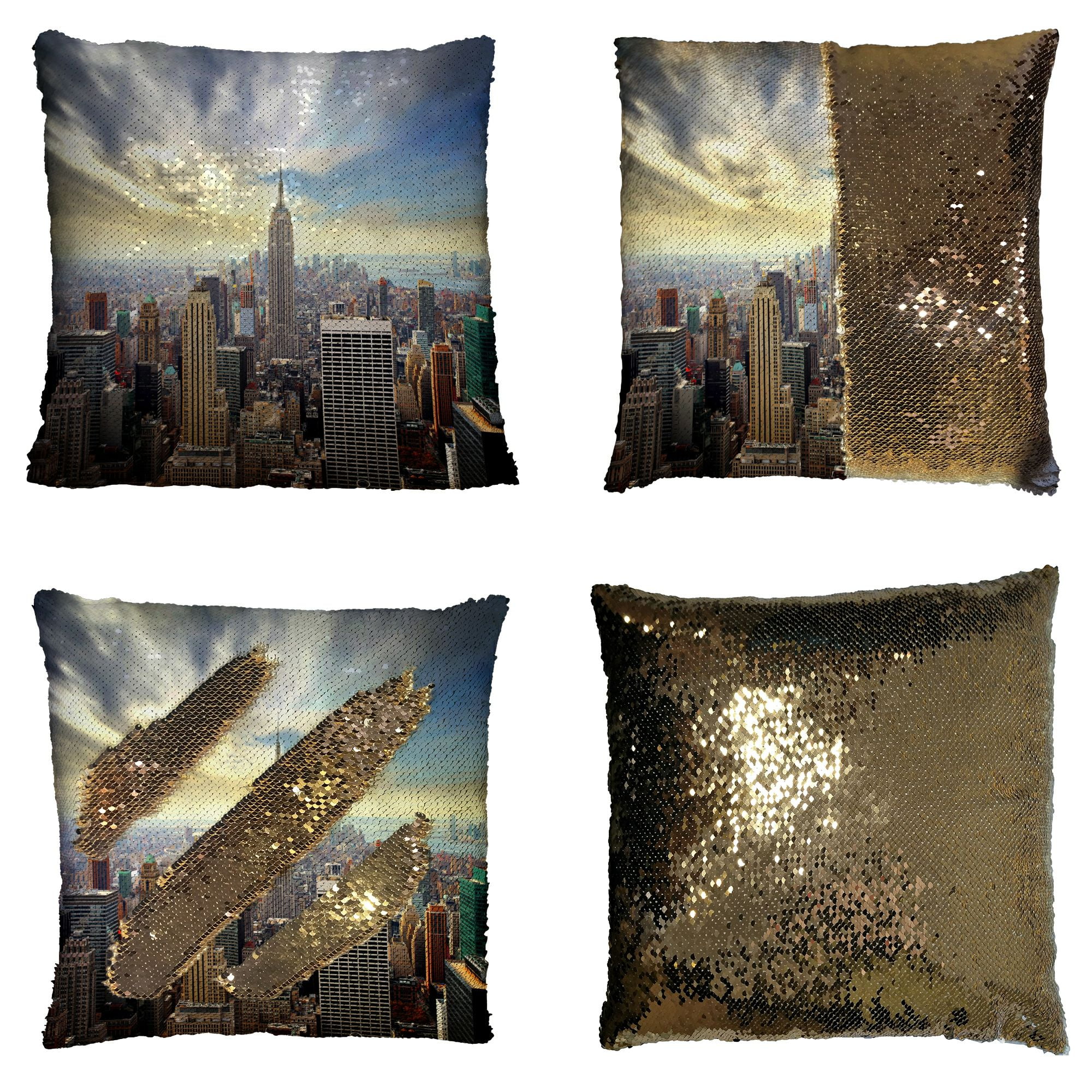 ZKGK New York City Skyline Reversible Mermaid Sequin Pillow Case 20x20 ...