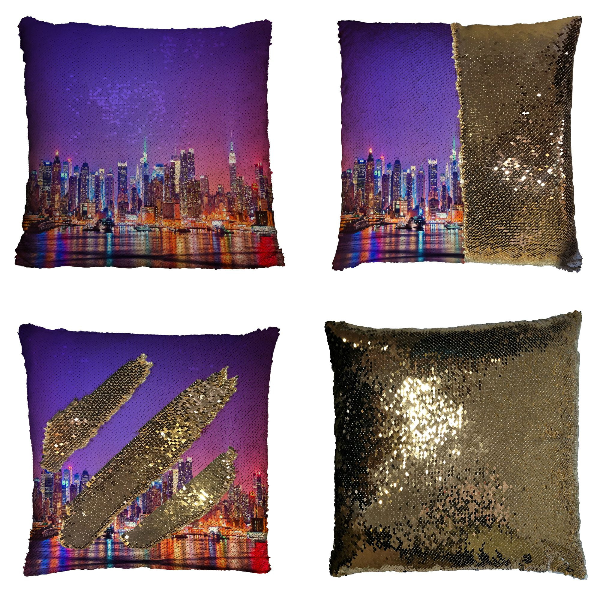 ZKGK New York City Skyline Reversible Mermaid Sequin Pillow Case 20x20 ...
