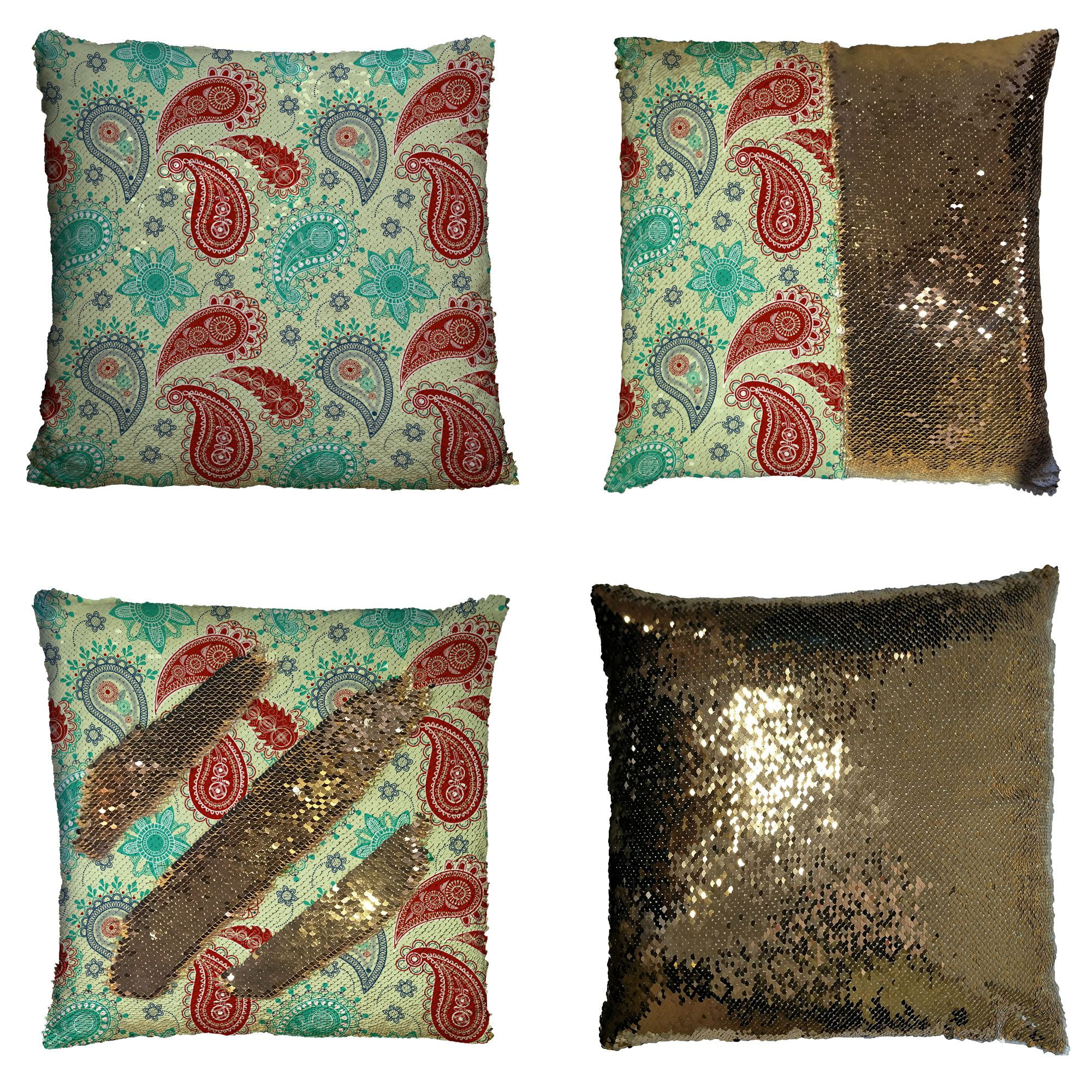 ZKGK Paisley Flower Floral Reversible Mermaid Sequin Pillow Case 16x16 ...