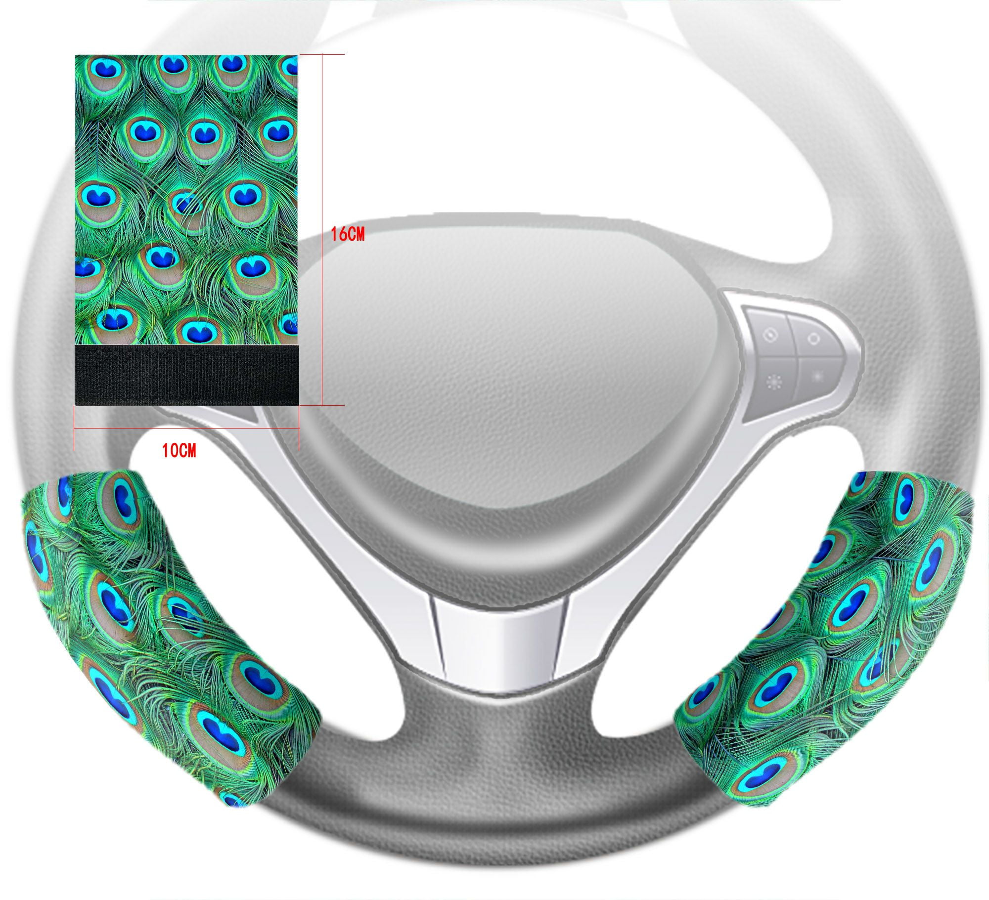 ZKGK Peacock Feathers Steering Wheel Cover Hook and Loop Covers For Car ...