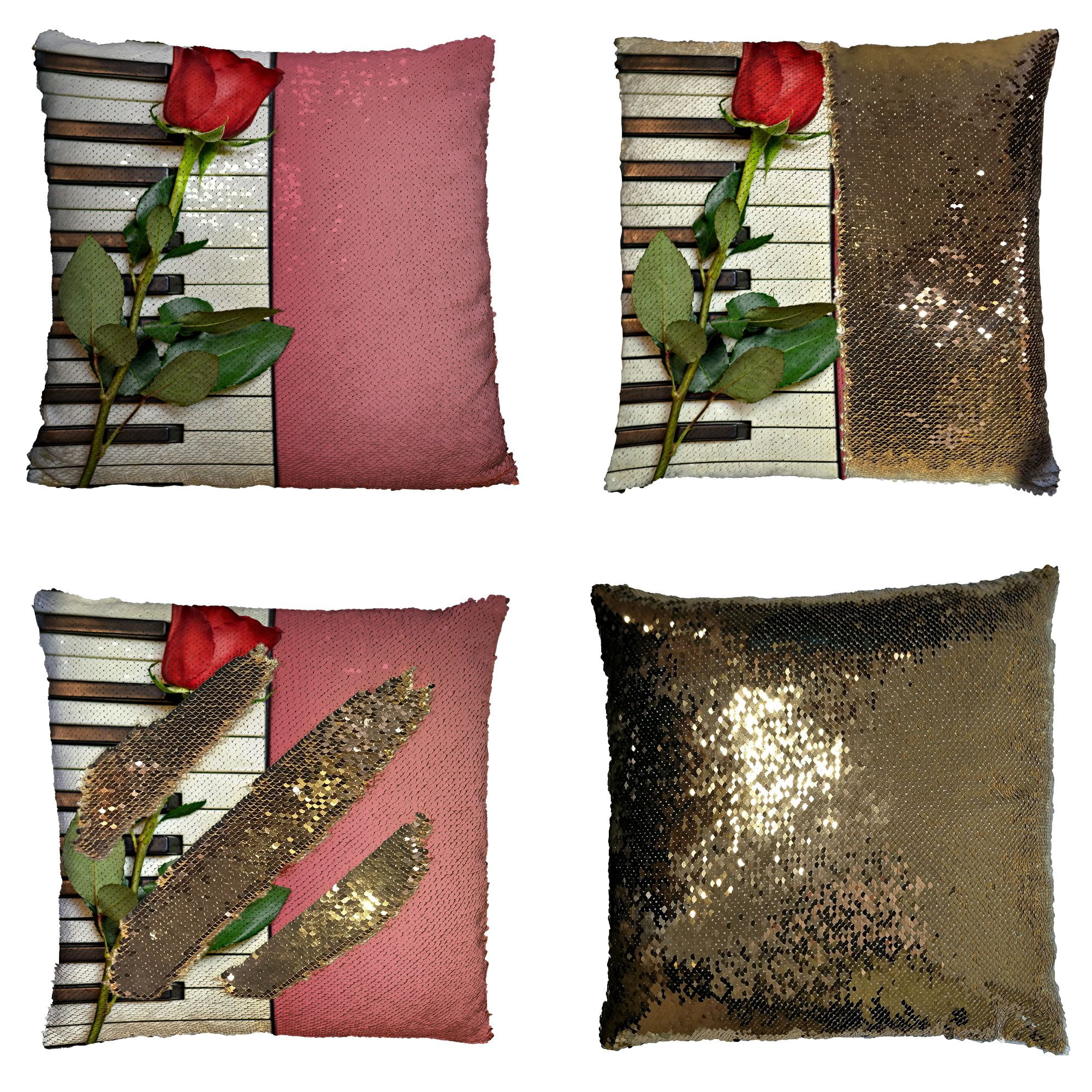 ZKGK Piano Keys Reversible Mermaid Sequin Pillow Case 20x20 inches ...
