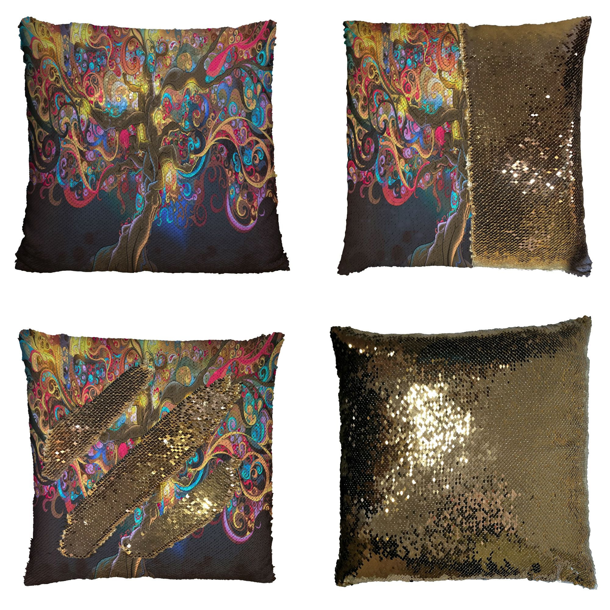 ZKGK Psychedelic Art Reversible Mermaid Sequin Pillow Case 20x20 inches ...