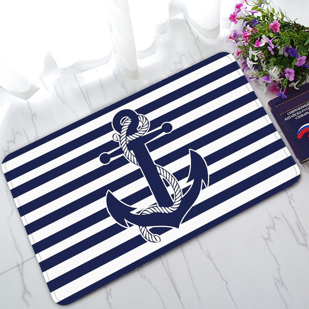 ZKGK Retro Nautical Anchor Doormat, Indoor Outdoor Rubber Mat, 30 x 18 ...