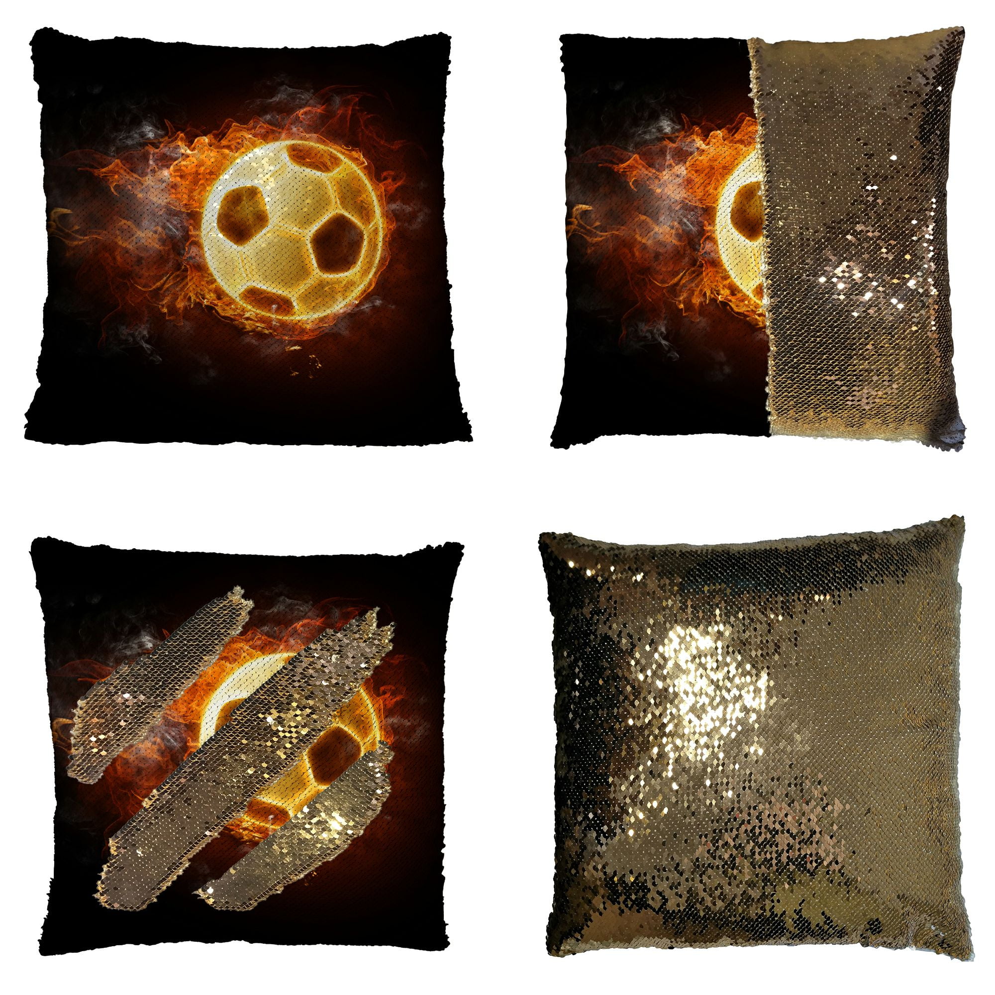 ZKGK Soccer Ball Art On Fire Reversible Mermaid Sequin Pillow Case ...