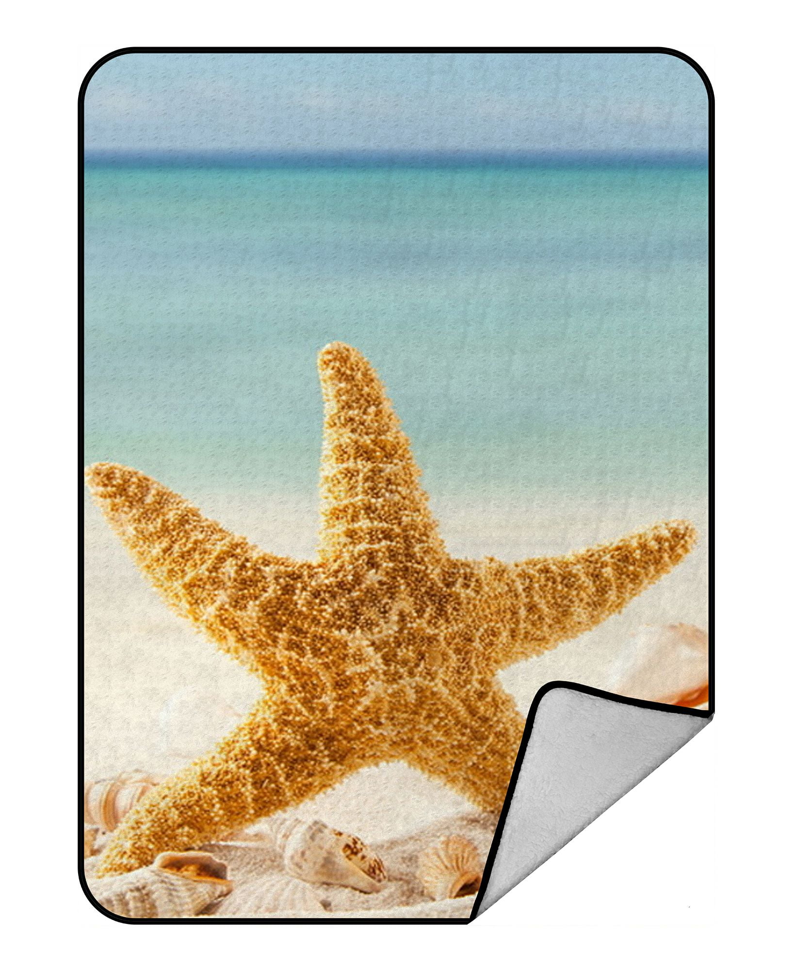 ZKGK Summer Beach with Starfish Sea Shells Blanket Crystal Velvet Front ...