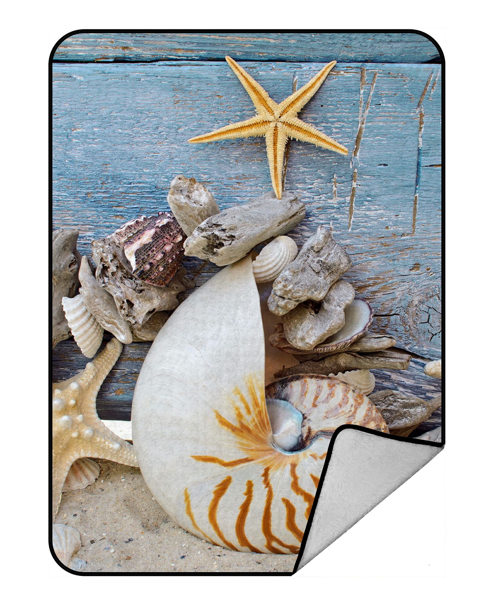 ZKGK Summer Beach with Starfish Sea Shells Blanket Crystal Velvet Front ...