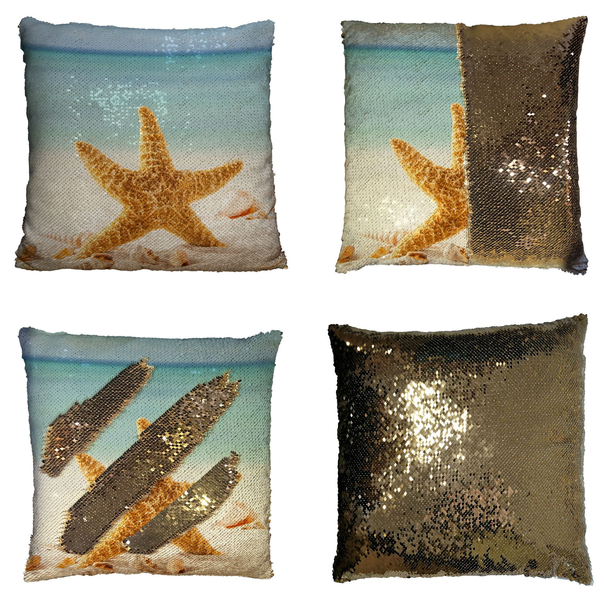 ZKGK Summer Beach with Starfish Sea Shells Reversible Mermaid Sequin ...
