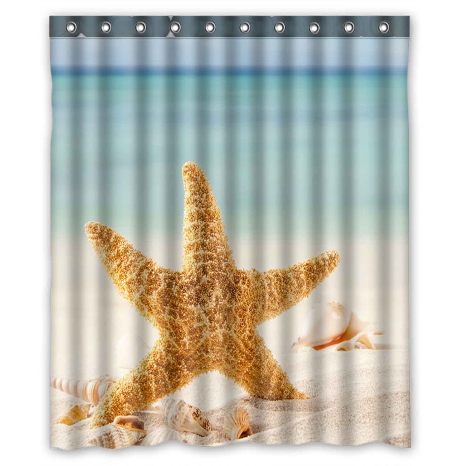 ZKGK Summer Beach with Starfish Sea Shells Waterproof Shower Curtain ...