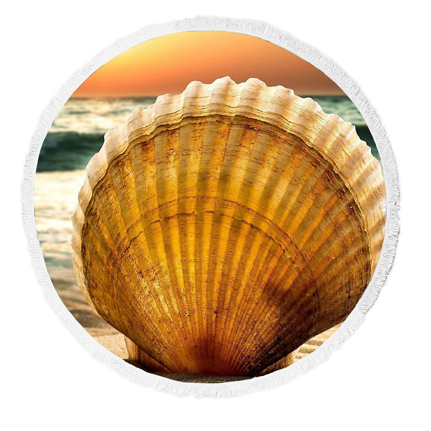 ZKGK Sunset Sea Beach Seashell Round Beach Towel Beach Mats Beach Shawl ...