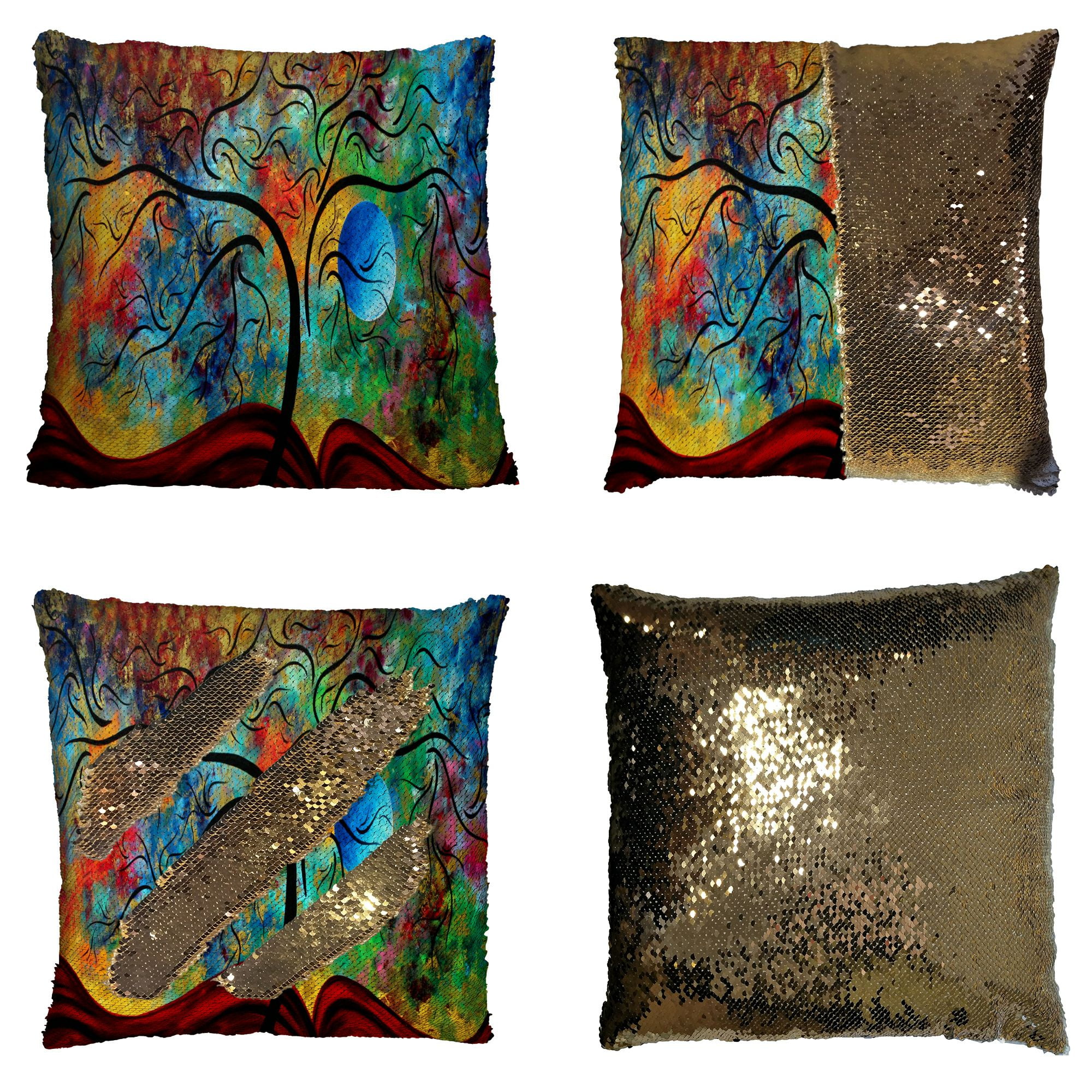 ZKGK Tree Art Reversible Mermaid Sequin Pillow Case 18x18 inches ...