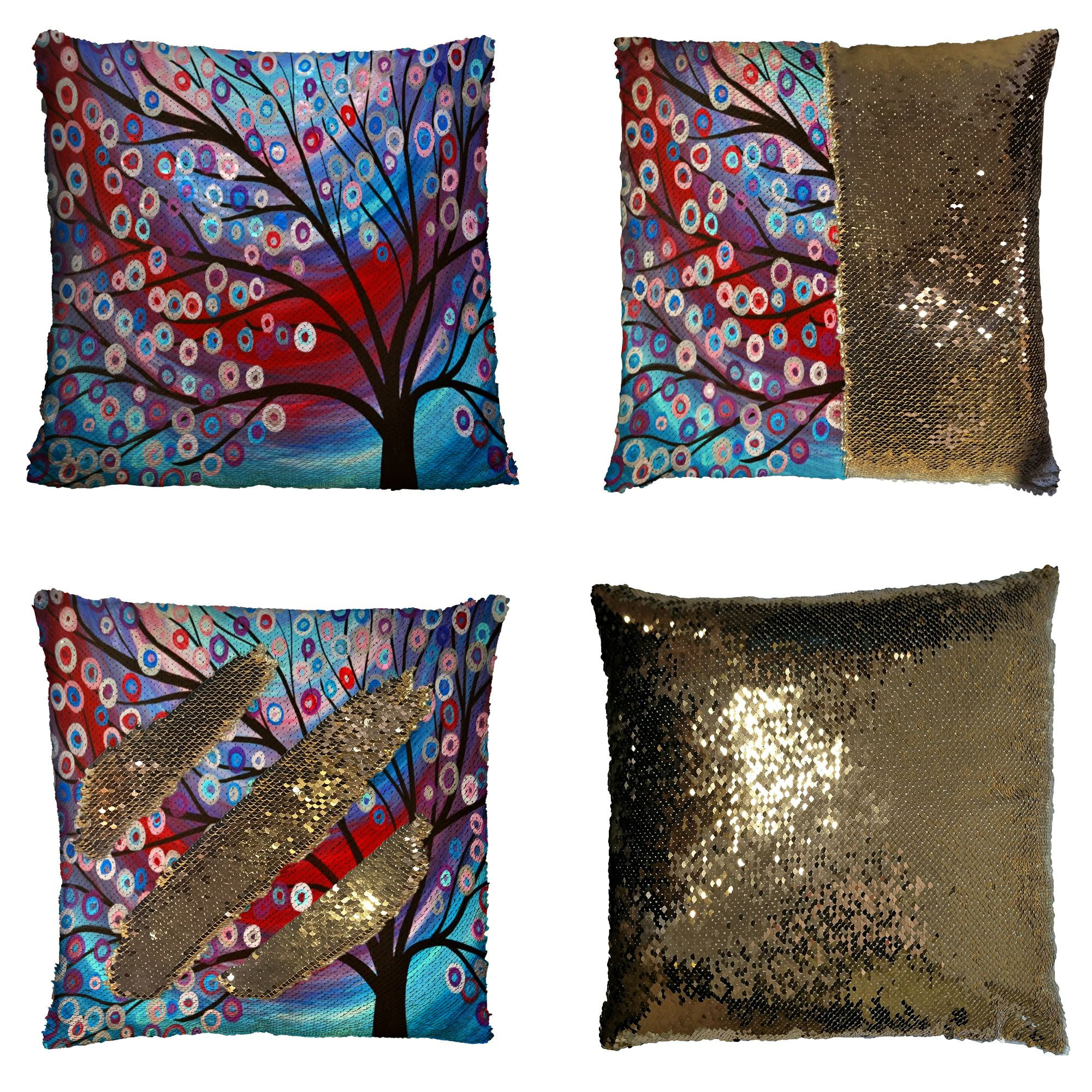 ZKGK Tree Art Reversible Mermaid Sequin Pillow Case 20x20 inches ...