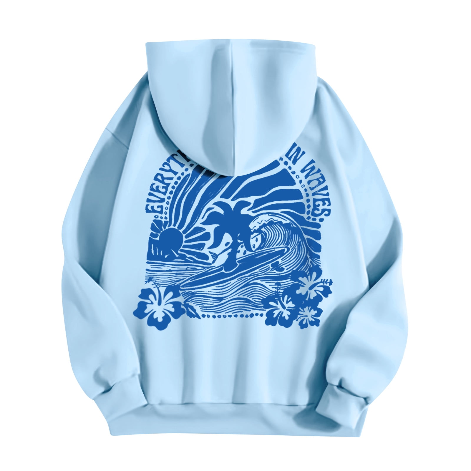 ZKIRBJV Blue Preppy Hoodies for Women Letter Print Graphic Long Sleeved ...