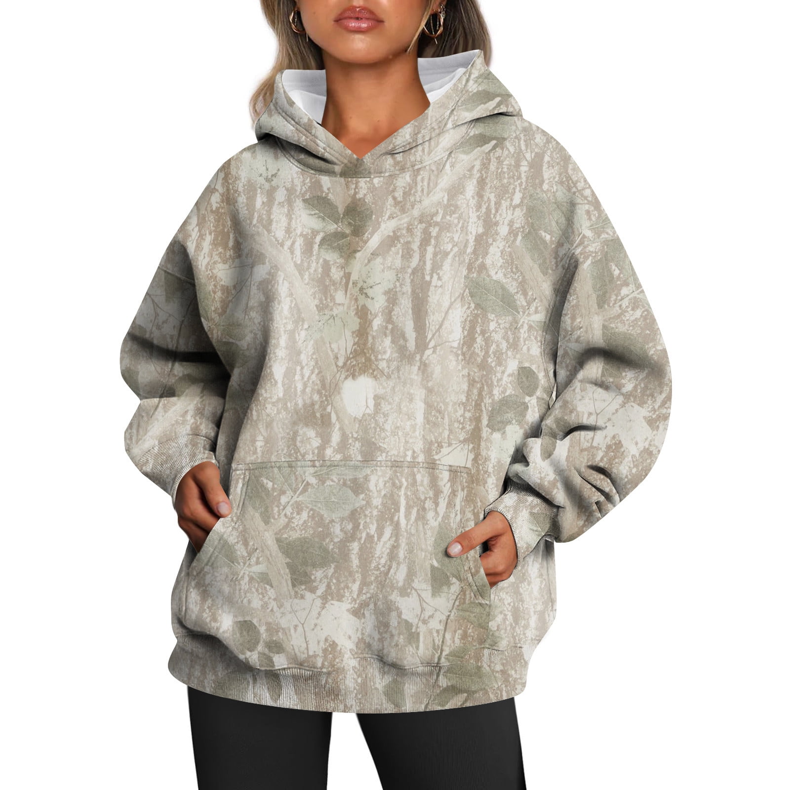 Zkirbjv Camo Hoodies For Women Oversized Maple Leaf Graphic Long