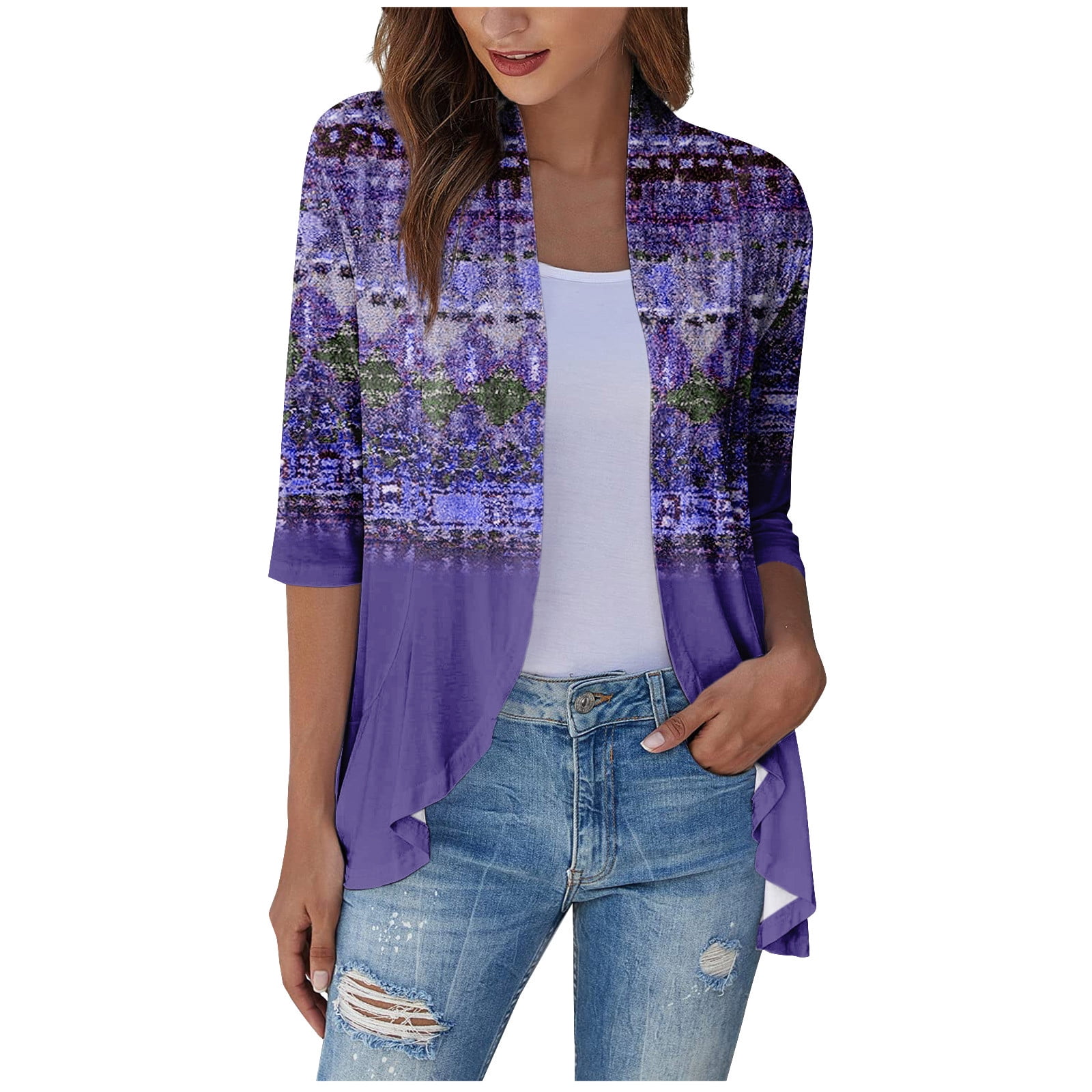 ZKIRBJV Cardigan Sweaters for Women 3/4 Sleeve 4x Plus Size Summer ...