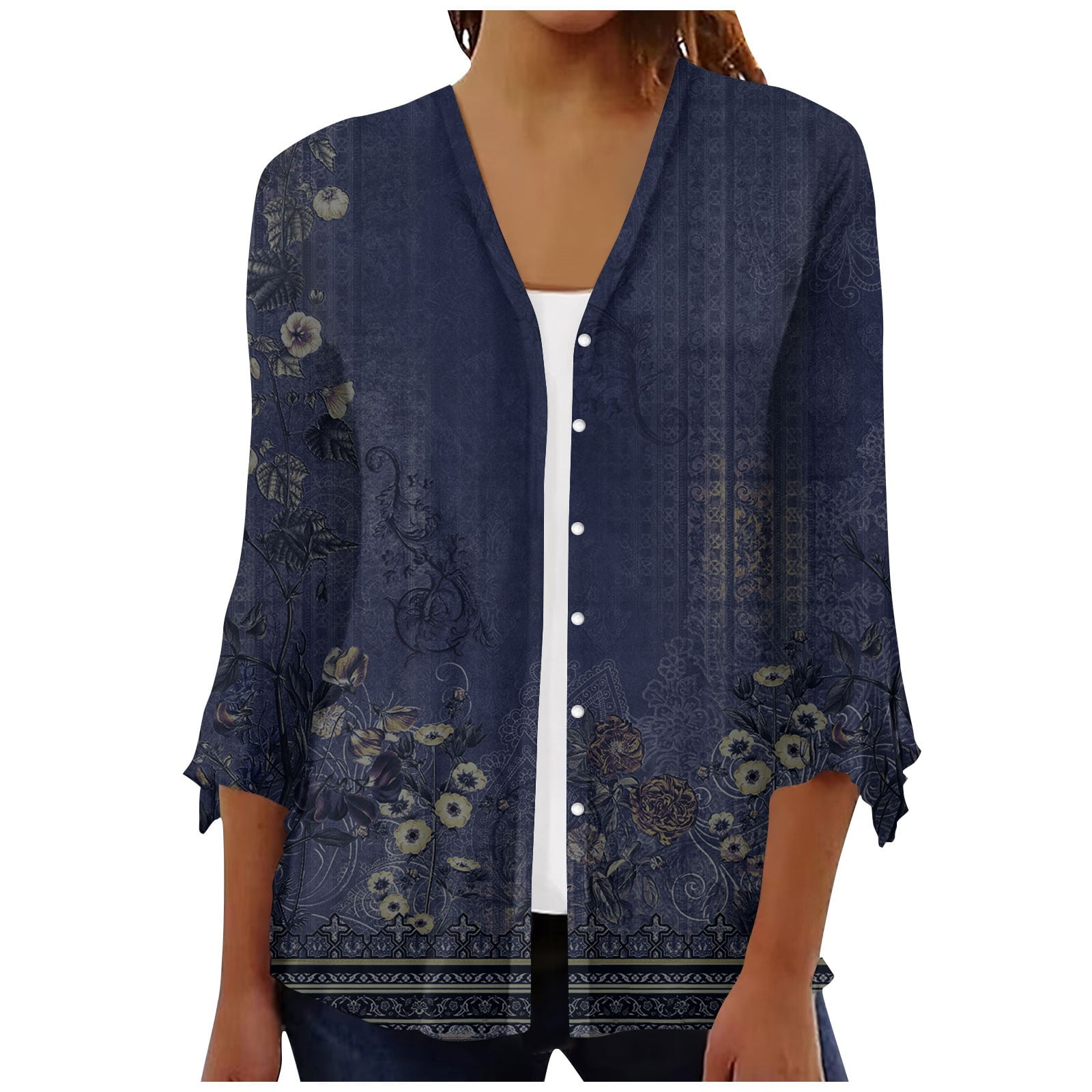 ZKIRBJV Cardigans for Women 3/4 Sleeve Kimonos for Women Lightweight ...