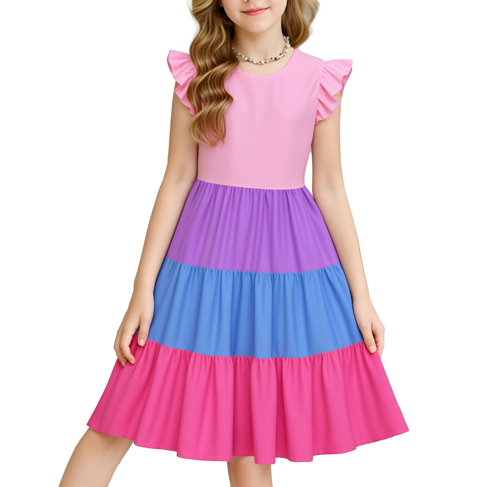 ZKIRBJV Dress for Girls Size 10-12 Beach Gradient Short Sleeve Dresses ...