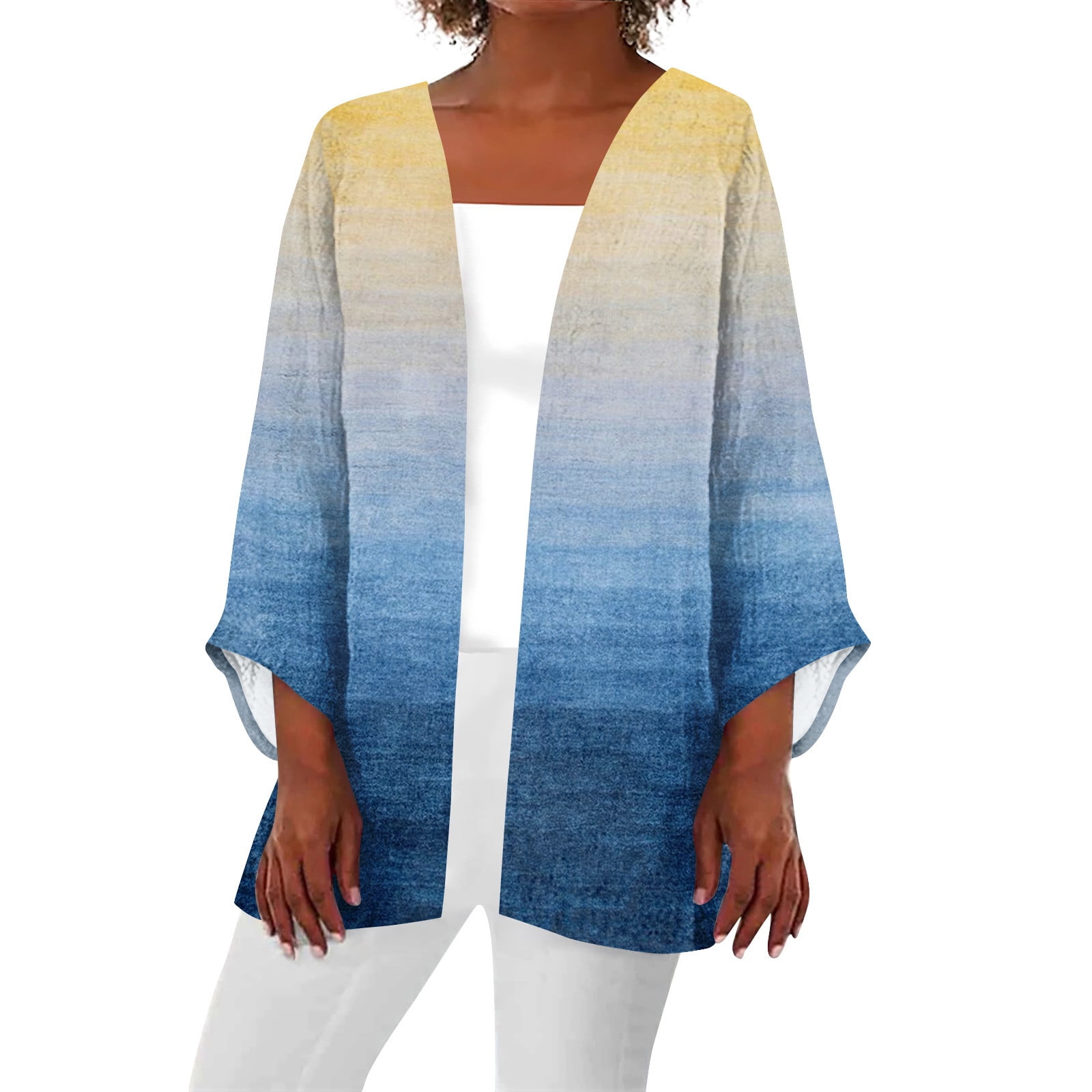 ZKIRBJV Lightweight Cardigans for Women 3/4 Sleeve Womens Plus Size ...