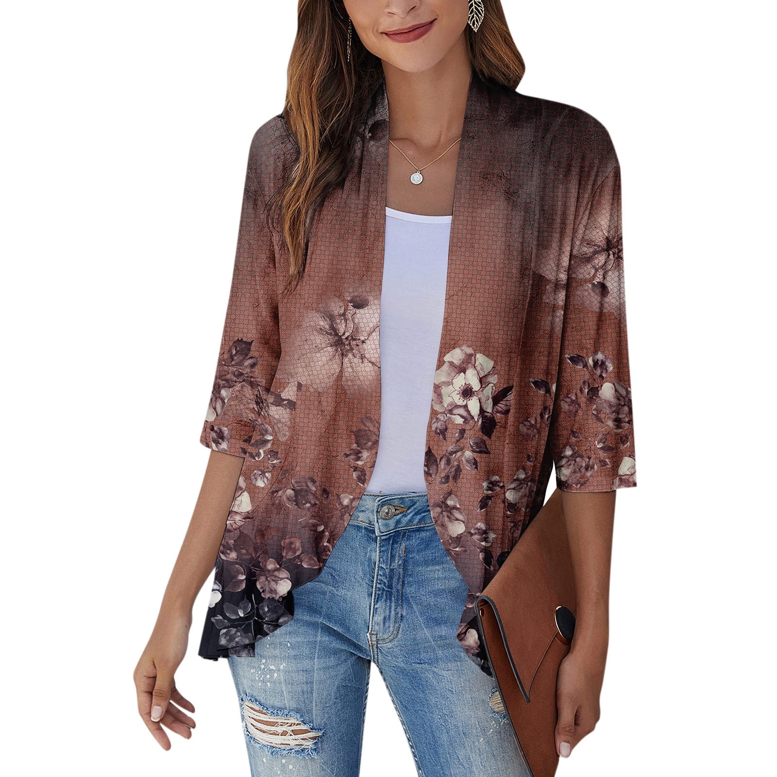 ZKIRBJV Lightweight Cardigans for Women 3/4 Sleeve Womens Plus Size ...