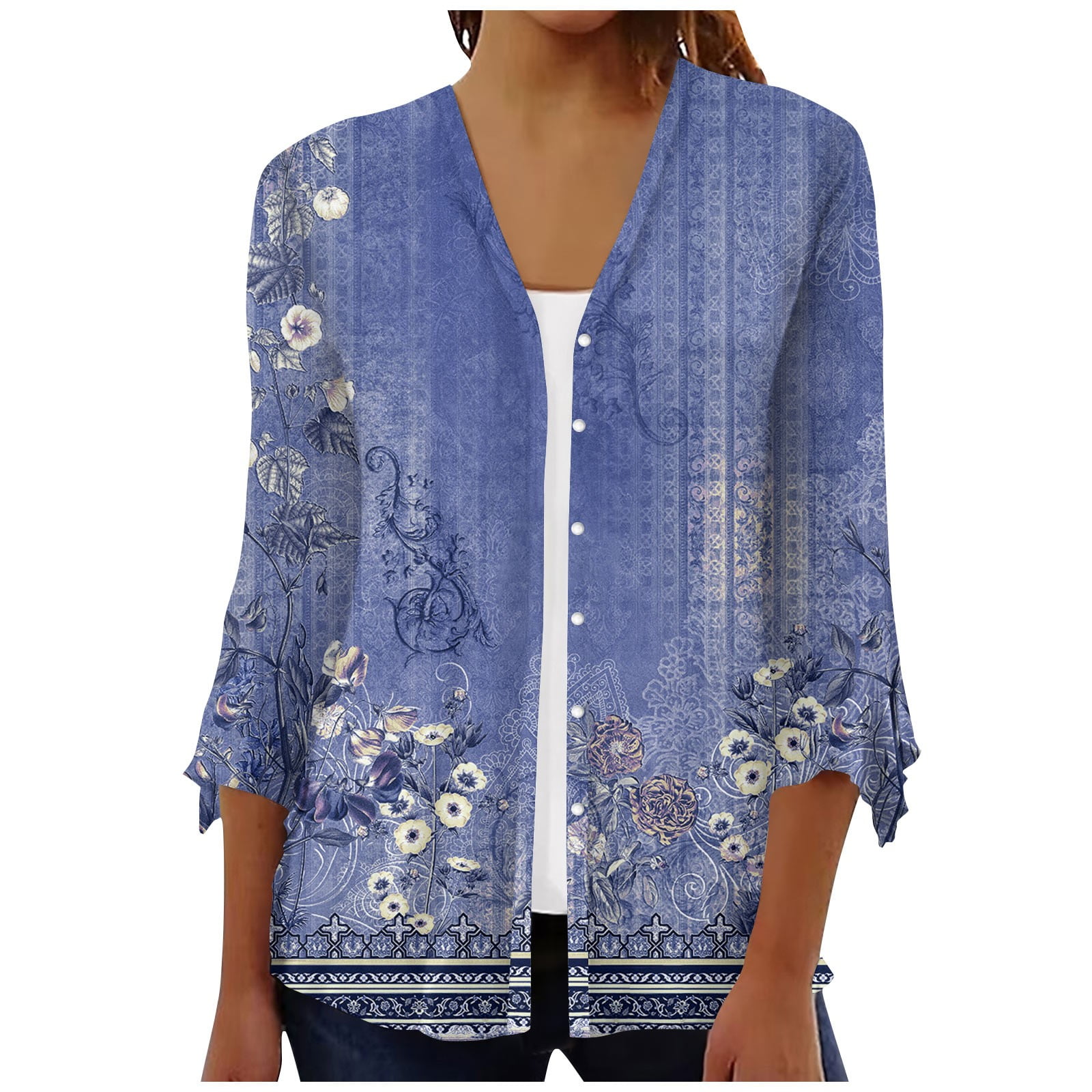 ZKIRBJV Lightweight Duster Top 3/4 Sleeve Cardigan for Women Open Front ...