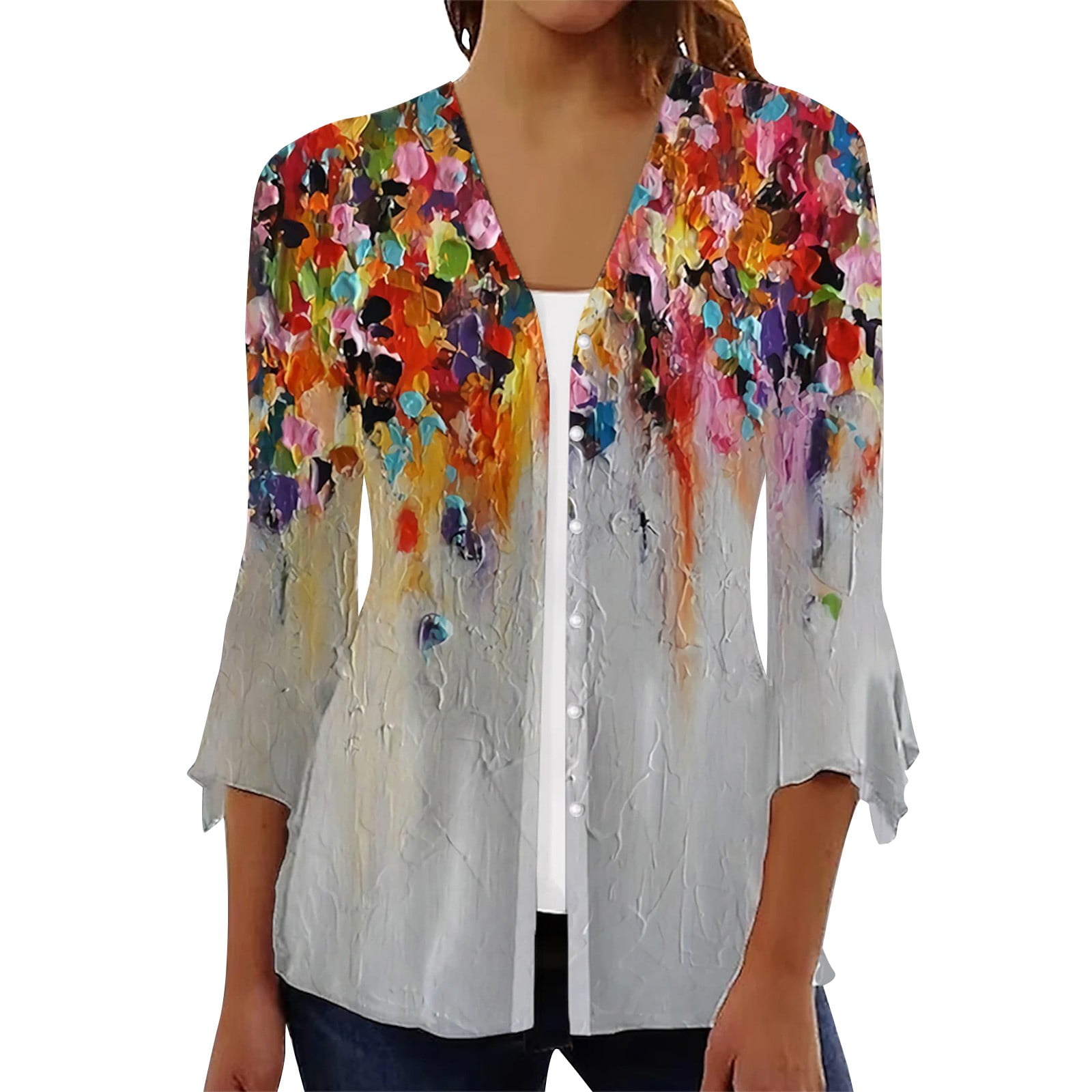 ZKIRBJV Long 3/4 Sleeve Cardigans for Women Summer Women's Cardigans ...