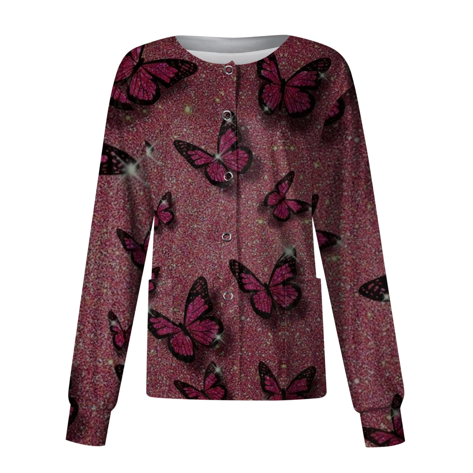ZKIRBJV Medical Scrub Jackets for Women Long Sleeve Warm Up Button Up ...