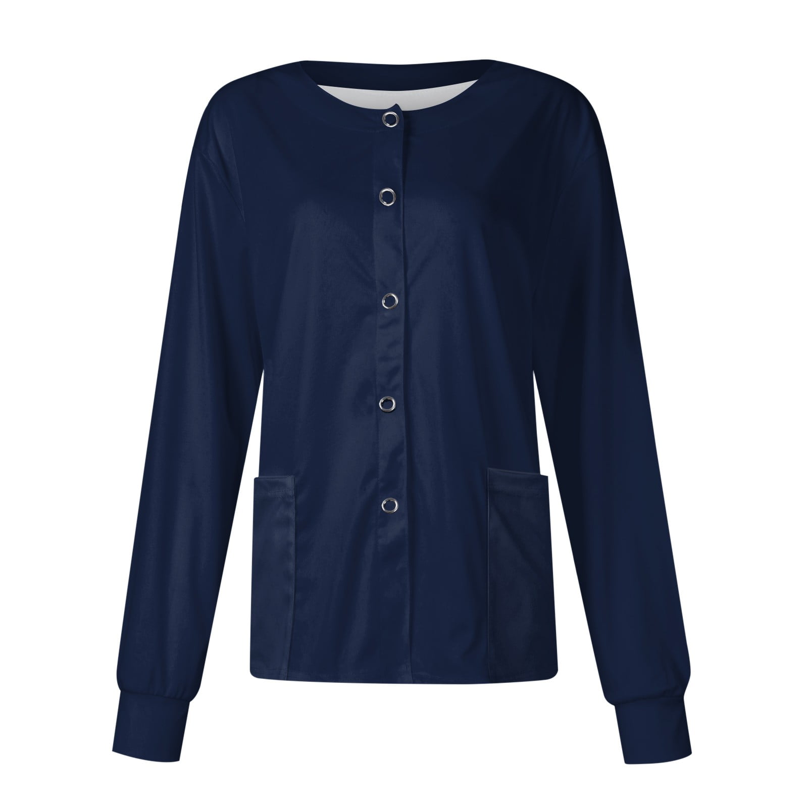 ZKIRBJV Navy Lab Coat for Women Long Sleeve Warm-Up Button Up Scrubs ...