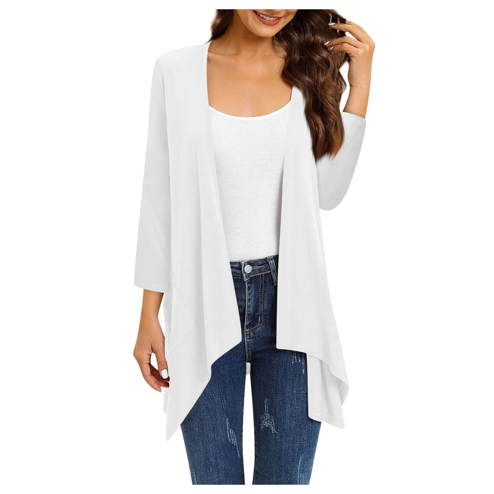 ZKIRBJV Plus Size Kimono and Dusters 3/4 Sleeve Light Weight Cardigan ...