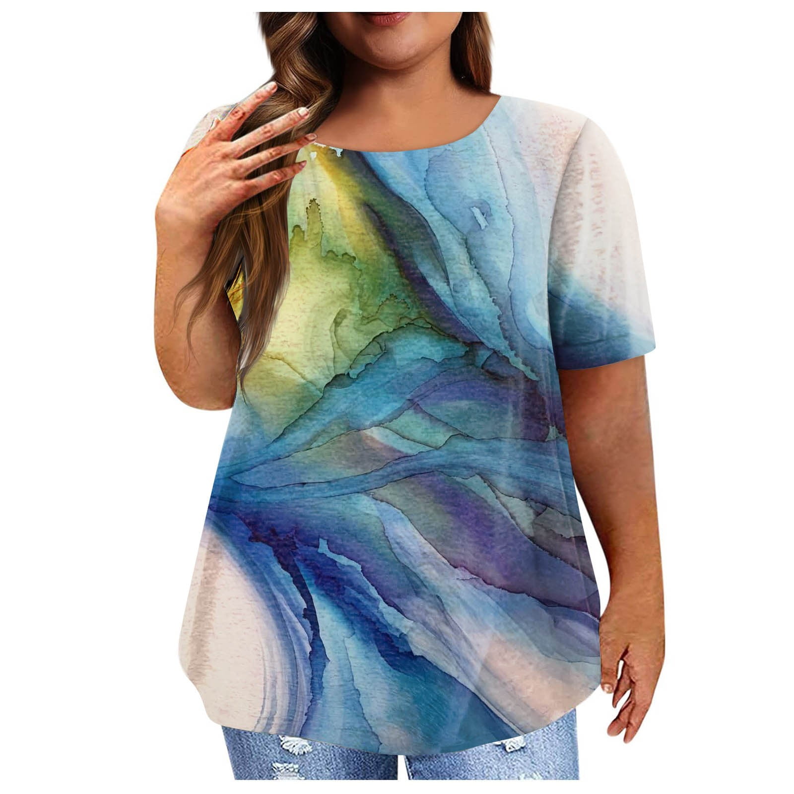 ZKIRBJV Plus Size T Shirts for Women Loose Fit Sexy Tees Crew Neck ...