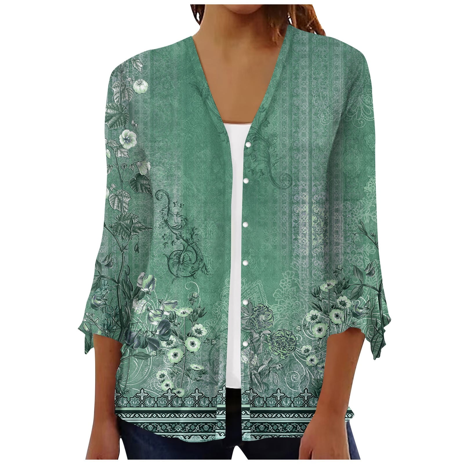 ZKIRBJV Summer Shrugs for Women Lightweight 3/4 Sleeve Kimono Cardigans ...