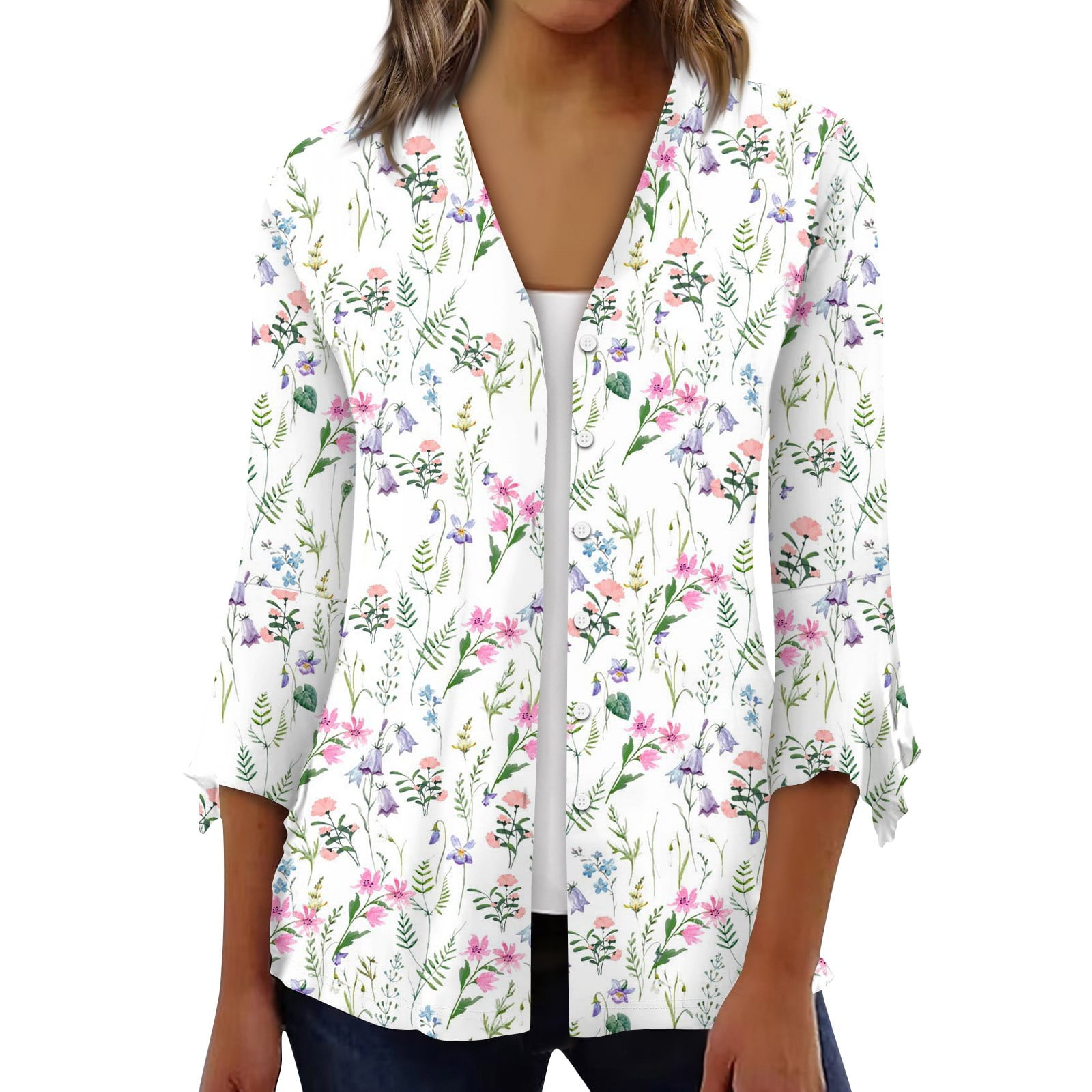 ZKIRBJV White Cardigan for Women 3/4 Sleeve Womens Plus Size Shrugs and ...