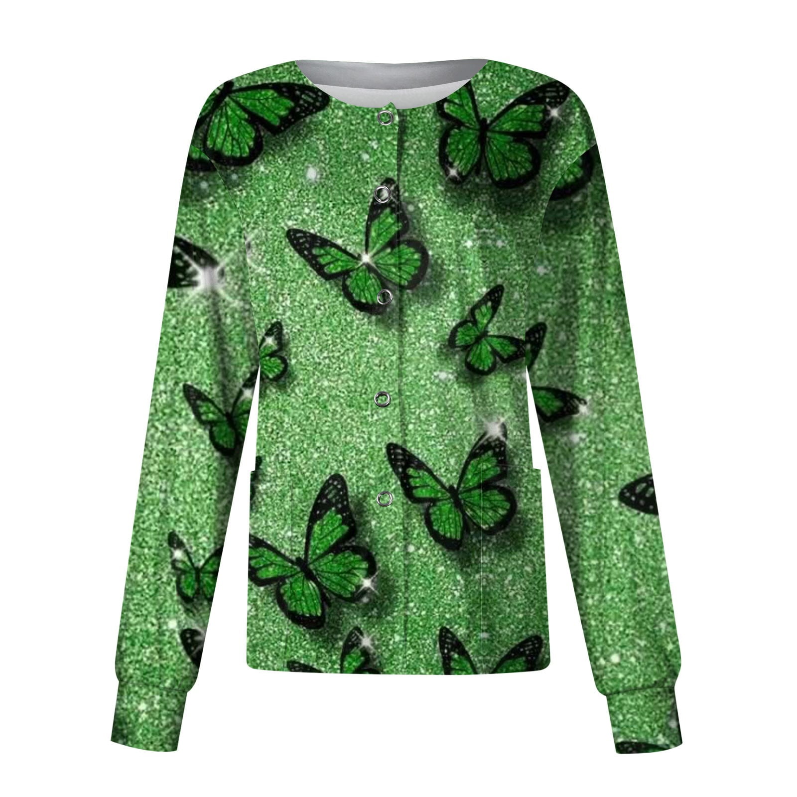 ZKIRBJV Women's Medical Scrub Jackets Long Sleeve Warm-Up Single ...