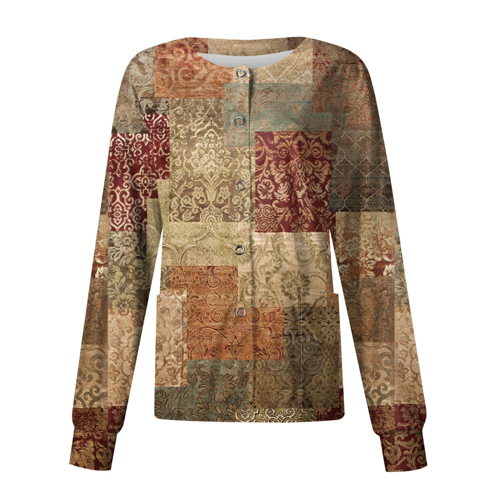 ZKIRBJV Womens Brown Lab Coat Long Sleeve Warm Up Button Down Scrubs ...