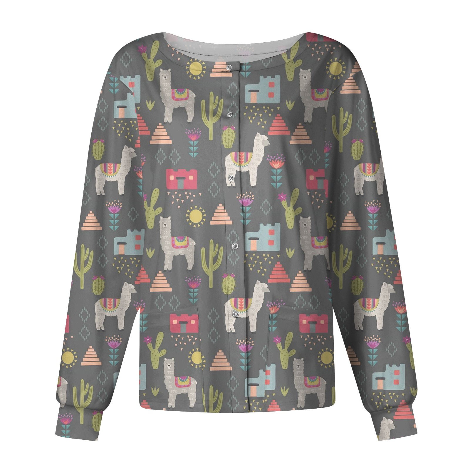 ZKIRBJV Womens Dark Gray Lab Coat Long Sleeve Warm-Up Button Down ...