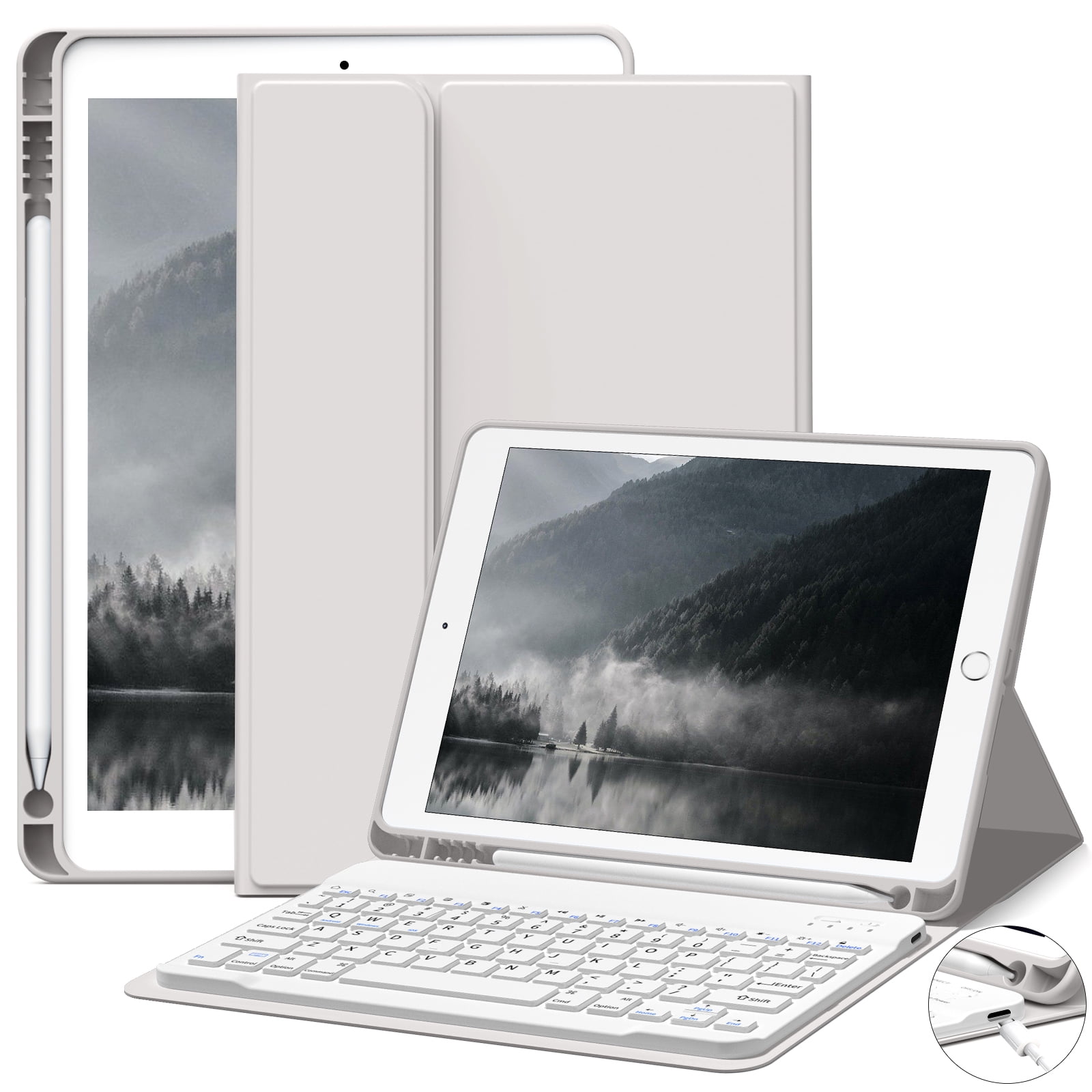 ZKTUYU Keyboard Case for iPad 9th 8th 7th Generation, Magnetically Detachable Wireless Keyboard ...